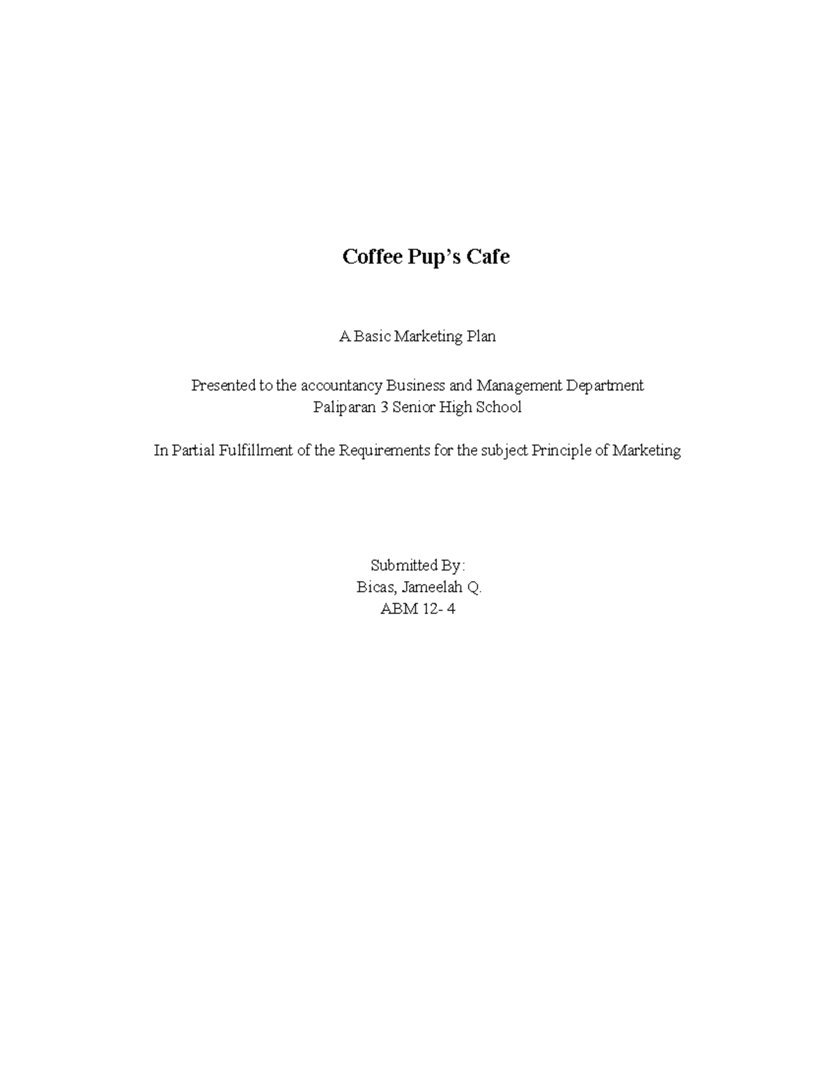 Coffee Pup’s Cafe - dggfg - Coffee Pup’s Cafe A Basic Marketing Plan ...