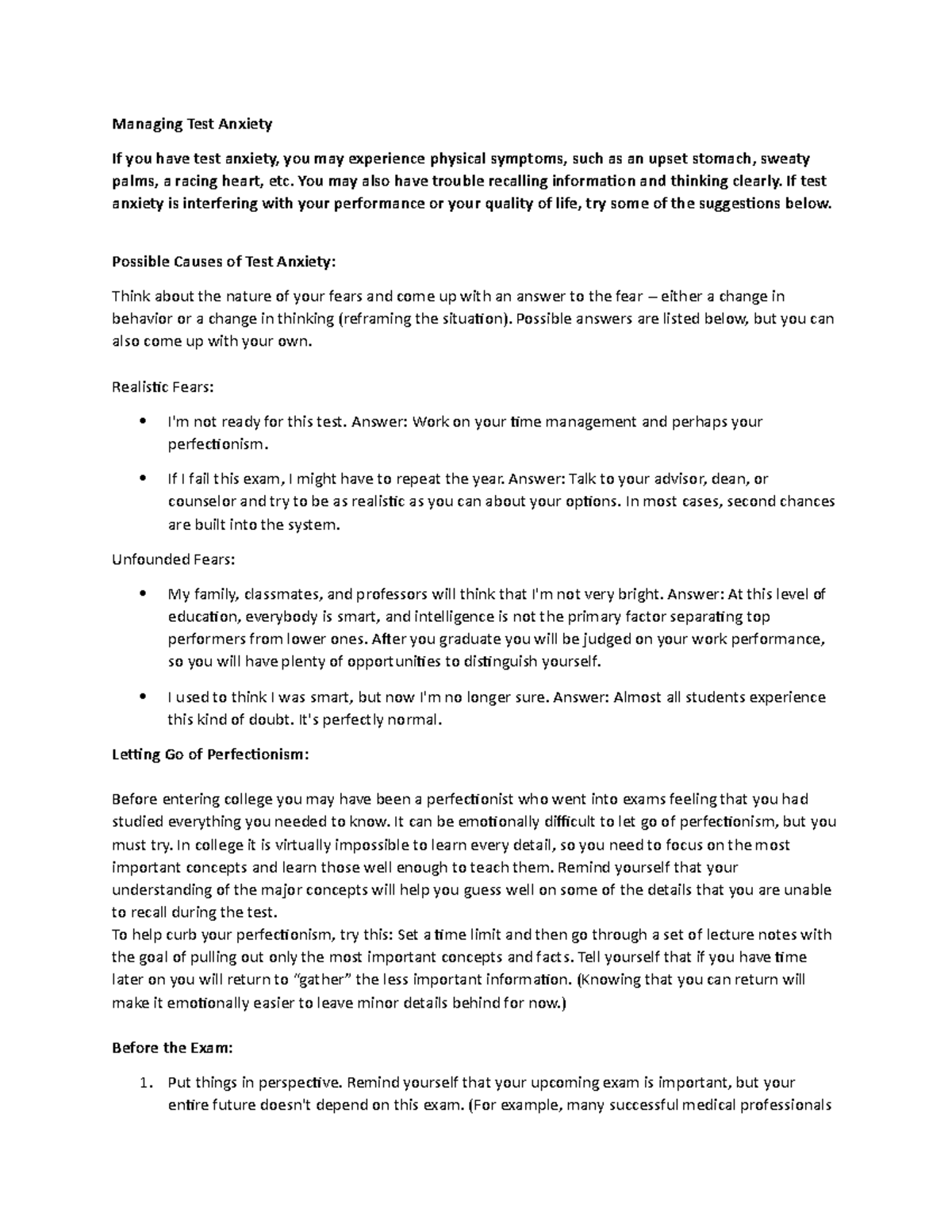 How students can effectively Manage Test Anxiety - 27199 - STC - Studocu