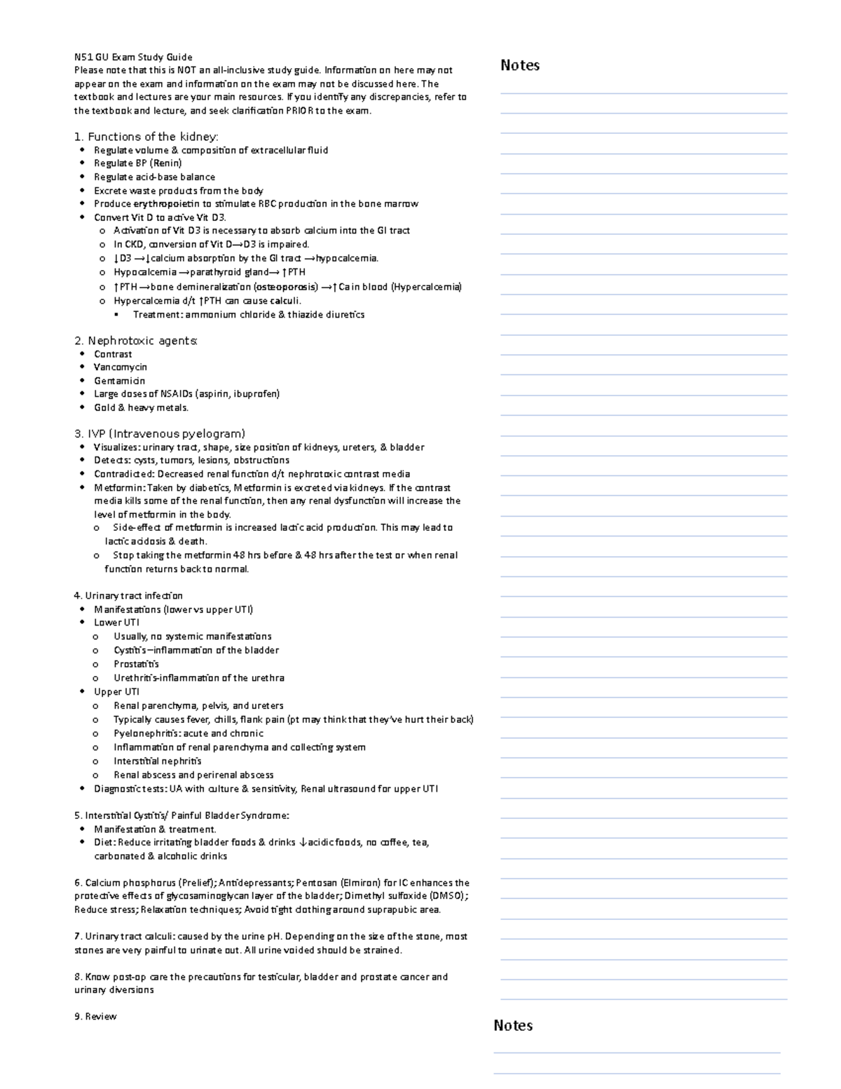 GU Exam Study Guide - N51 GU Exam Study Guide Please note that this is ...