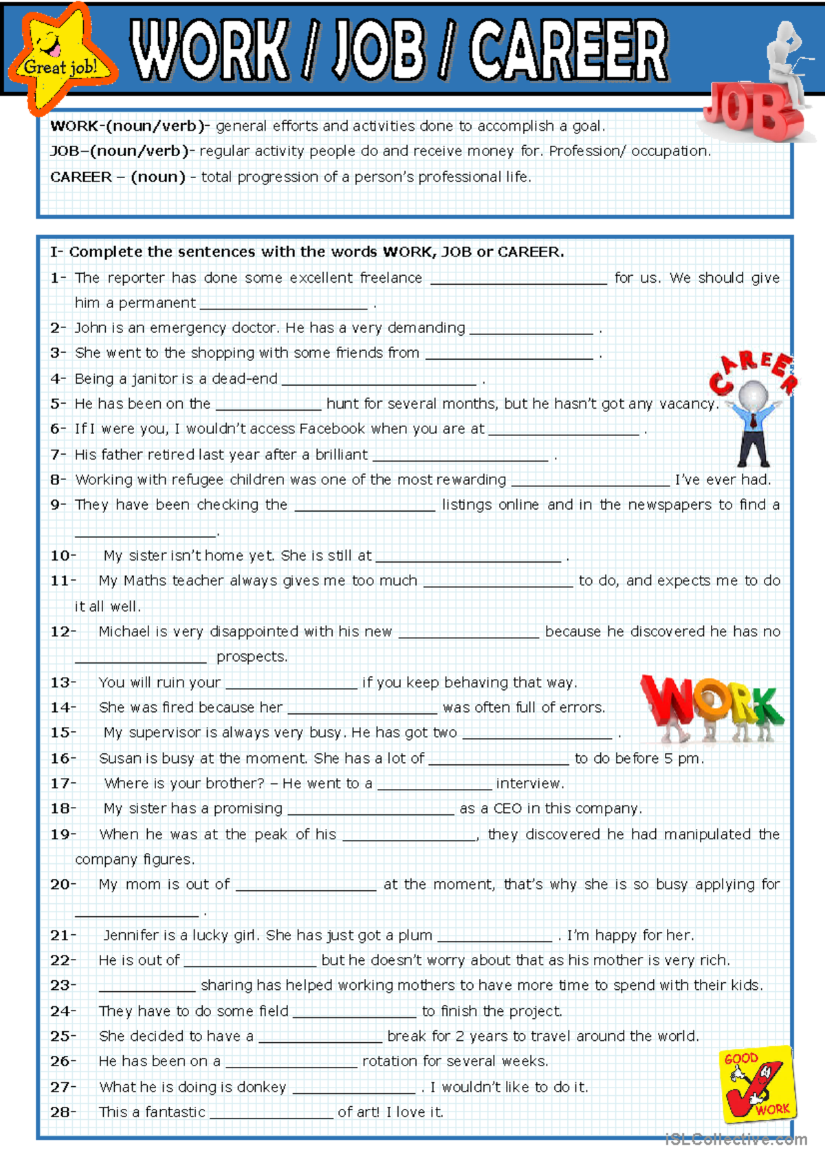 Work, job, career - Materials to learn the past simple and how to use ...