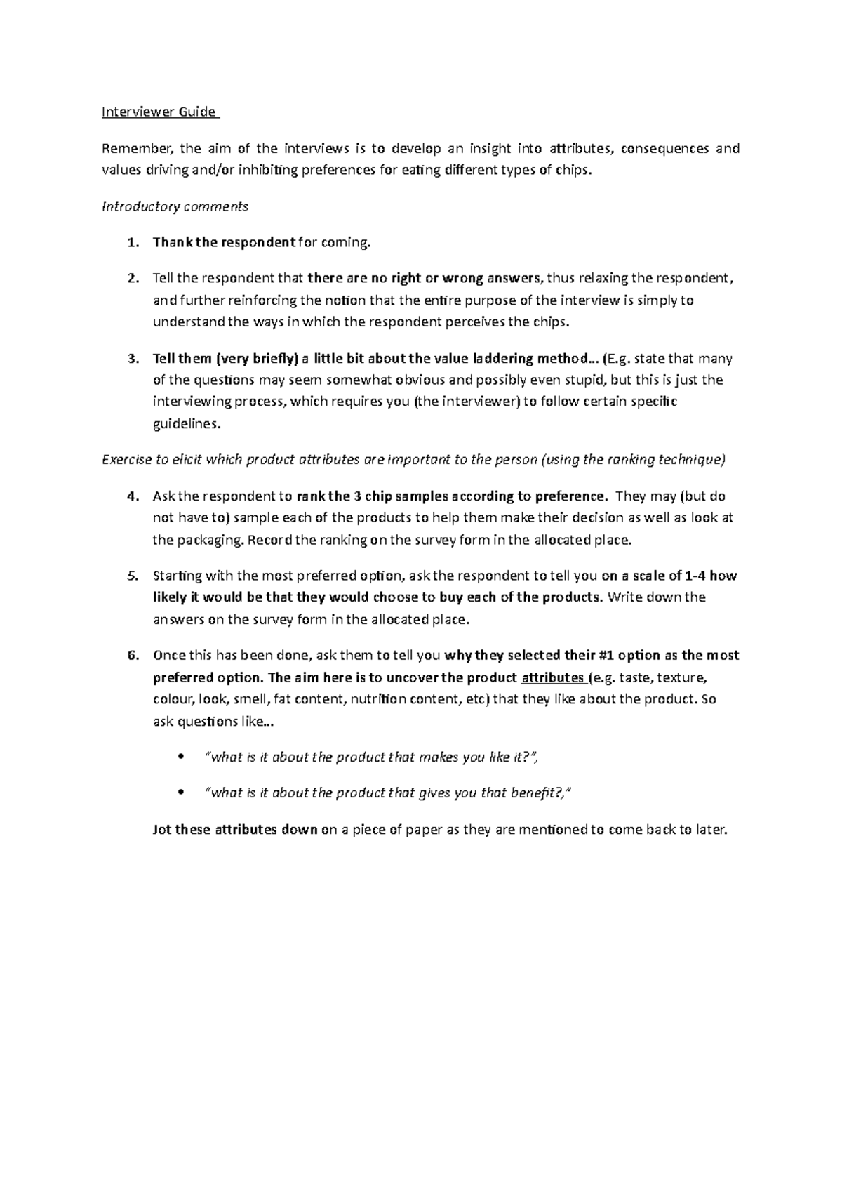 Value Laddering Interview Protocol - Interviewer Guide Remember, the ...