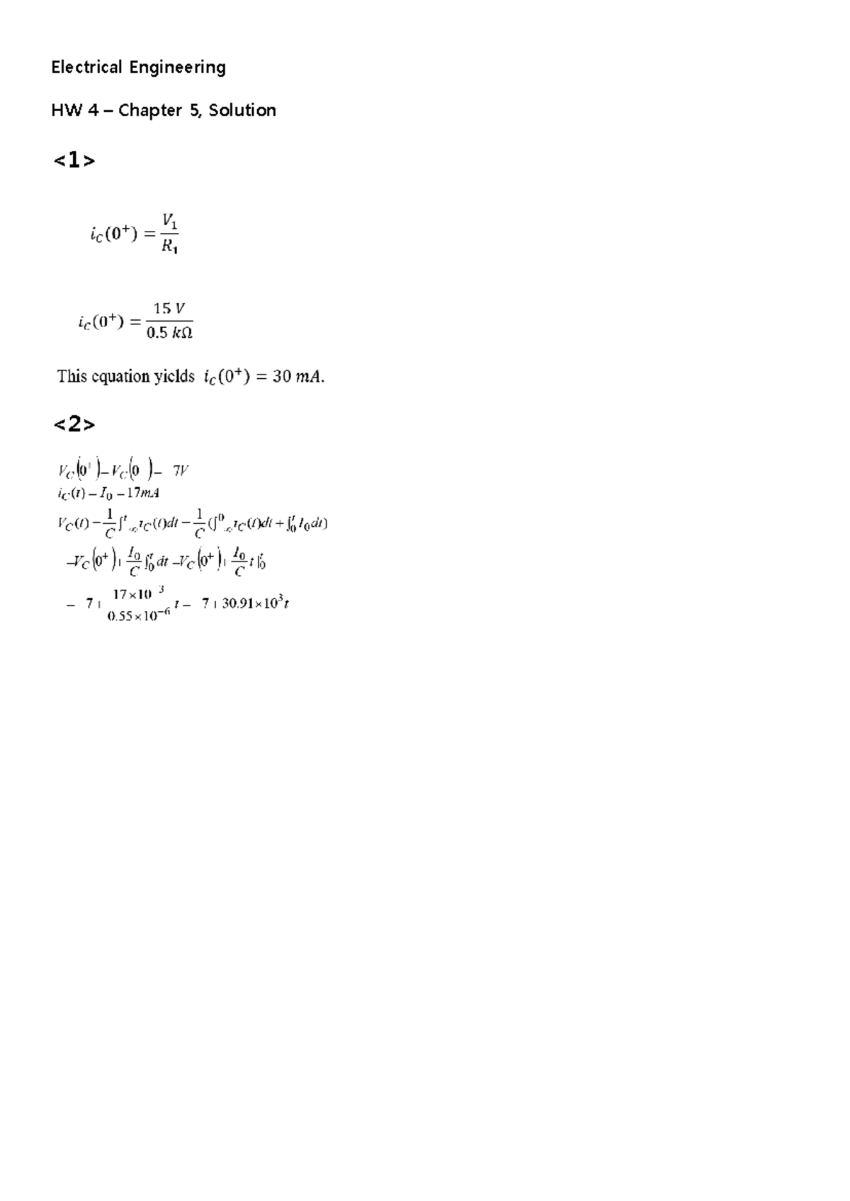 EE HW4 Solution - homework sol - Electrical Engineering HW 4 Chapter 5, Solution it(st) This ...