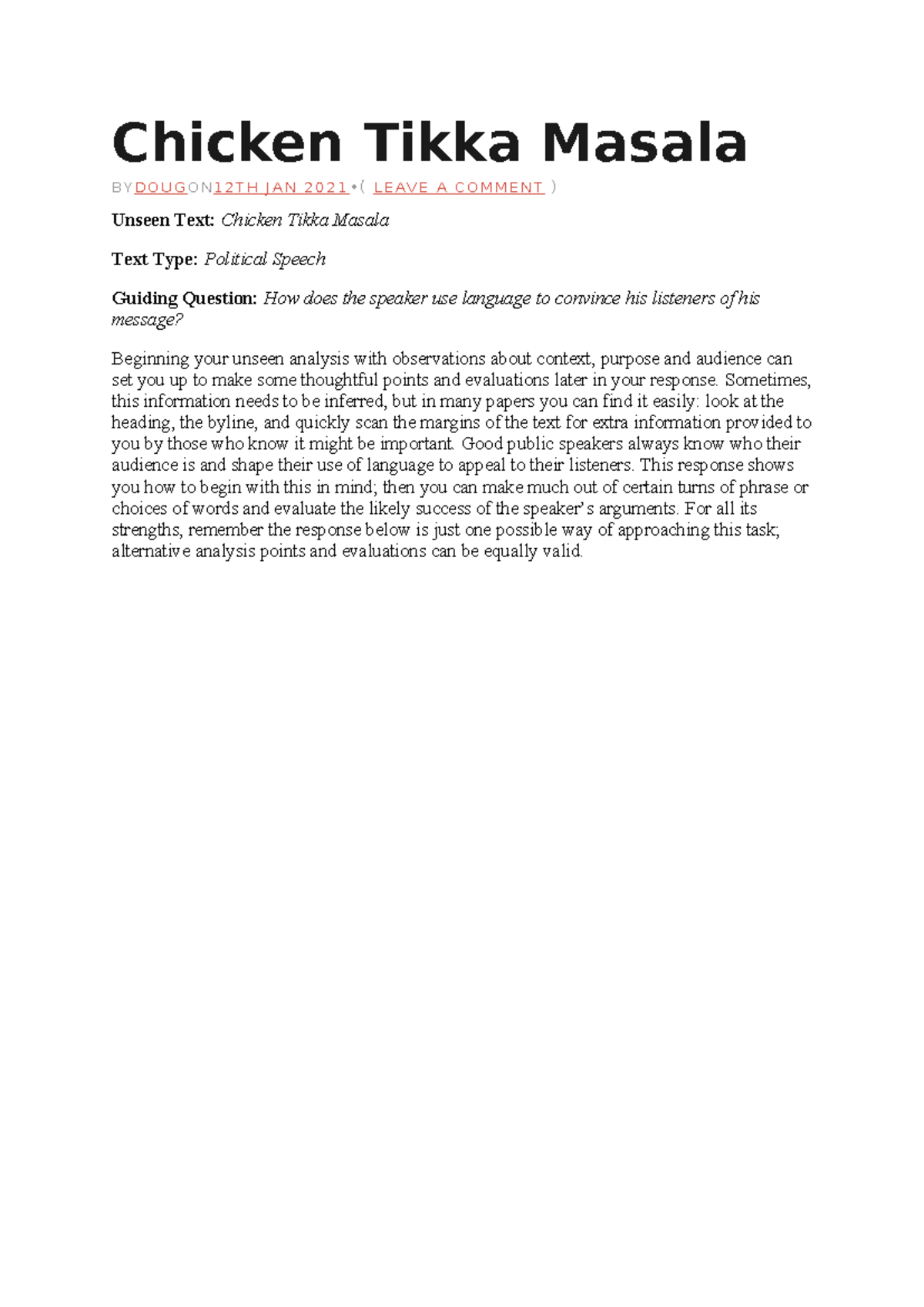 Rhetorical devices Chicken Tikka Masala - Chicken Tikka Masala B Y D O ...