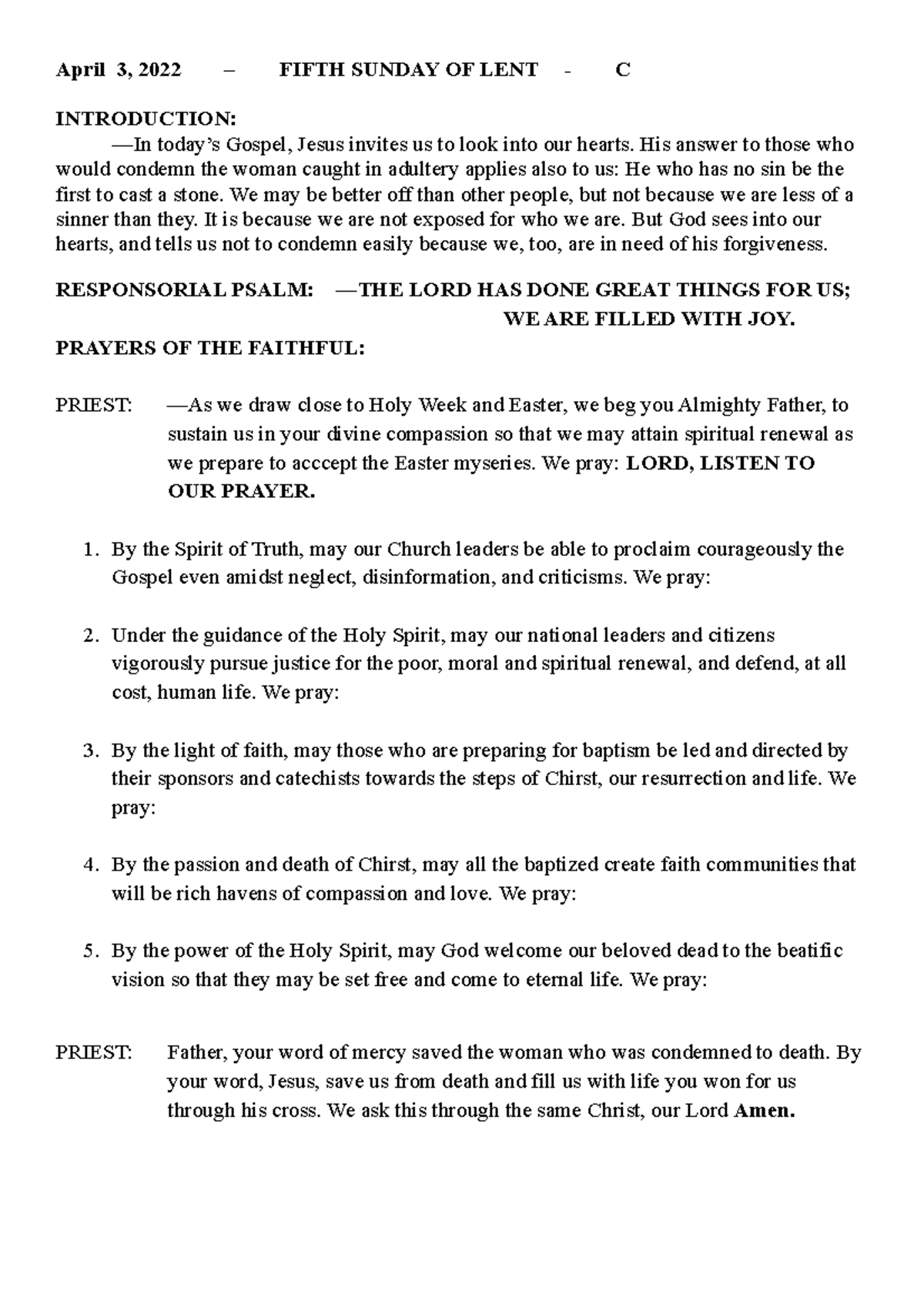 Kararag-a-Sapasap - cfe - April 3, 2022 – FIFTH SUNDAY OF LENT - C ...