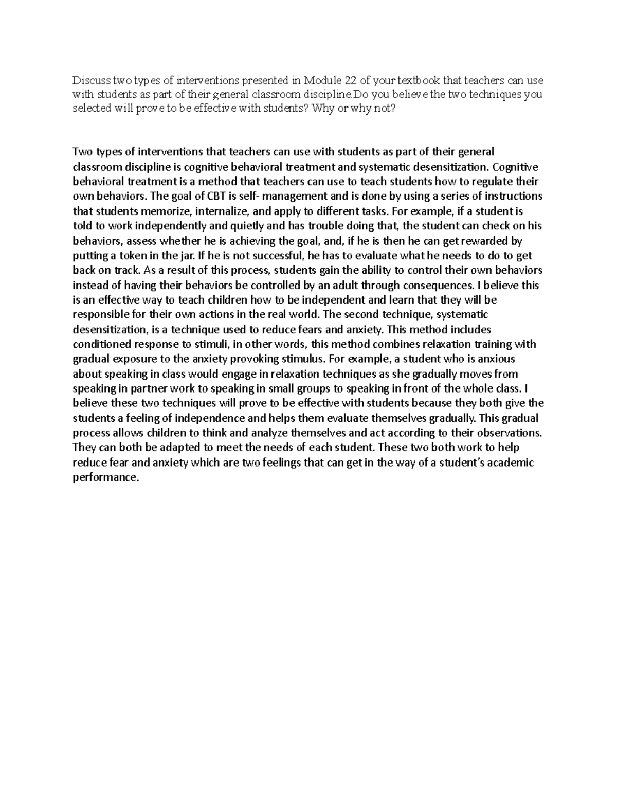 Module 22 - work - Discuss two types of interventions presented in ...