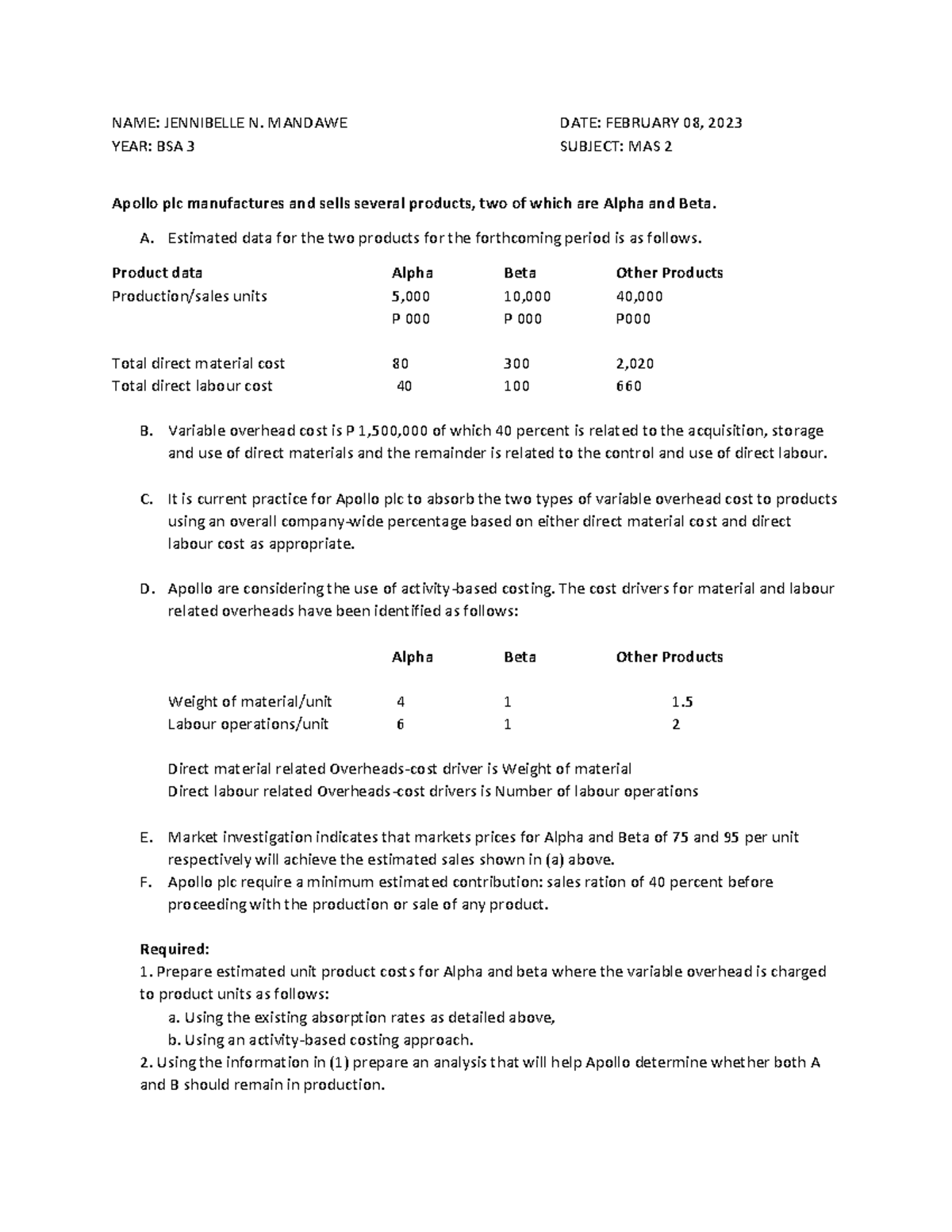 MAS-2 Mandawe- Jennibelle - NAME: JENNIBELLE N. MANDAWE DATE: FEBRUARY ...