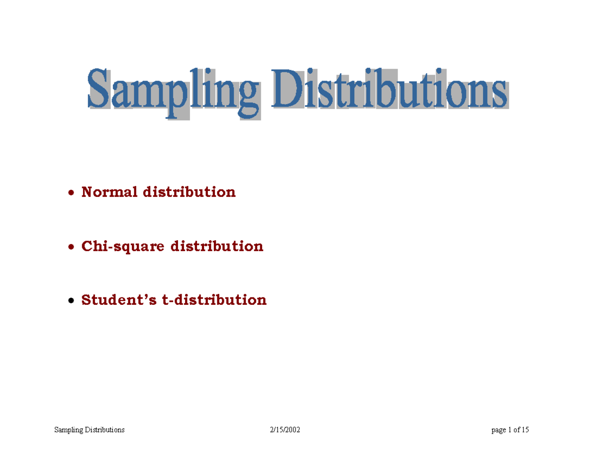Sampling Distributions - Normal distribution Chi-square distribution ...