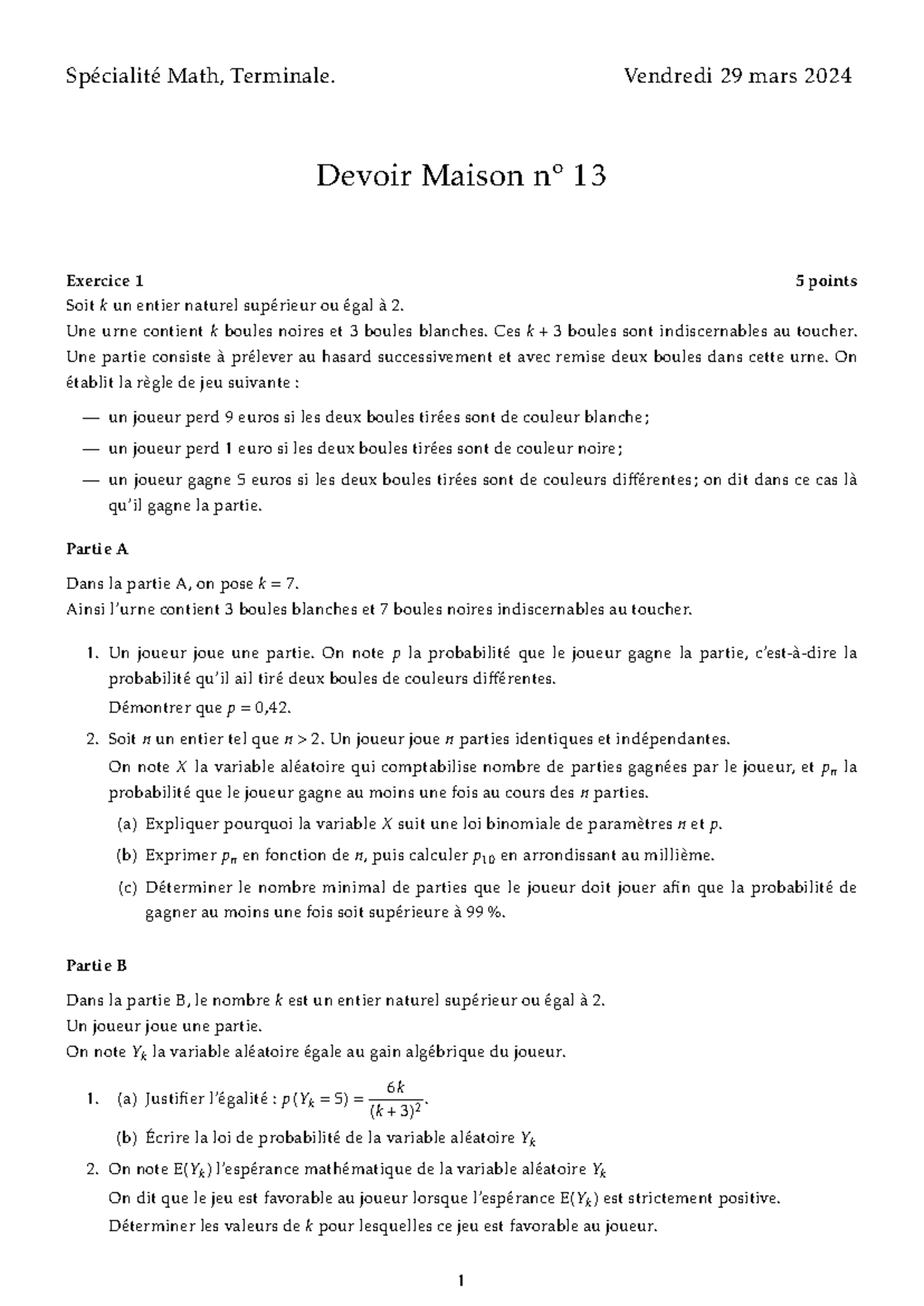DM13Denomb Eq Diff - DEVOIR MAISON - Spécialité Math, Terminale ...