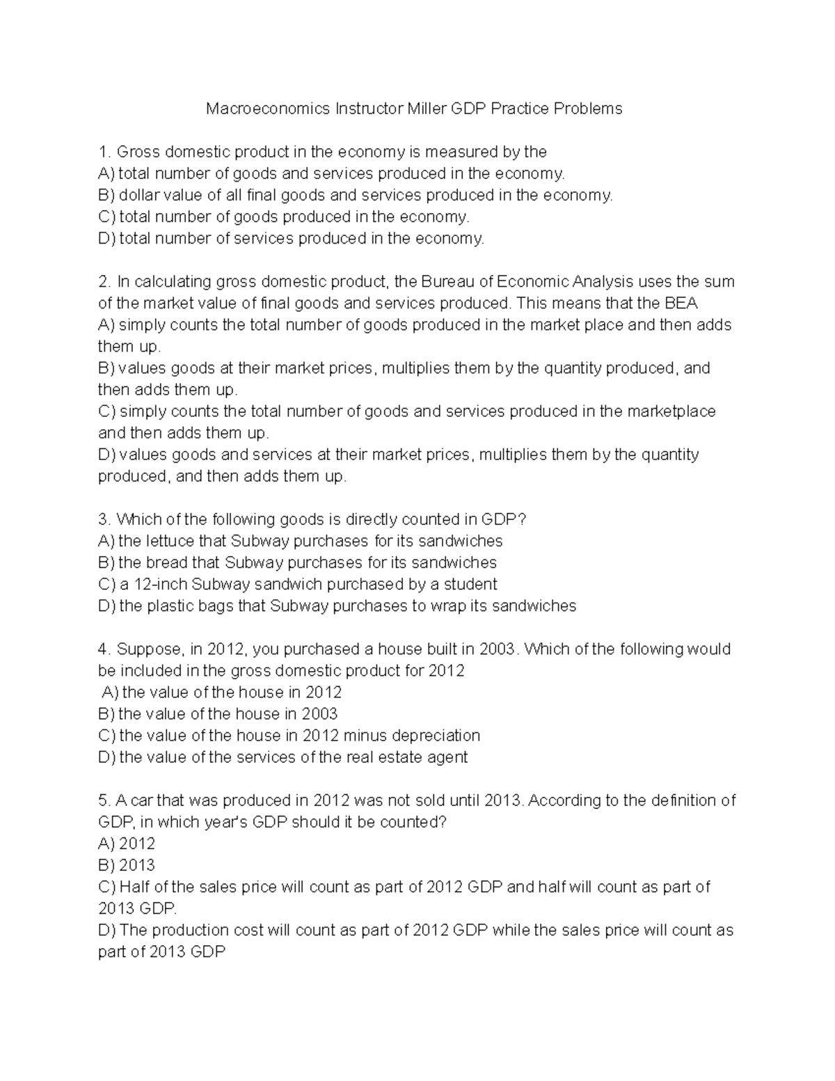 CB2402 Macroeconomics Palsi Ex GDP Practice Problems - Macroeconomics ...