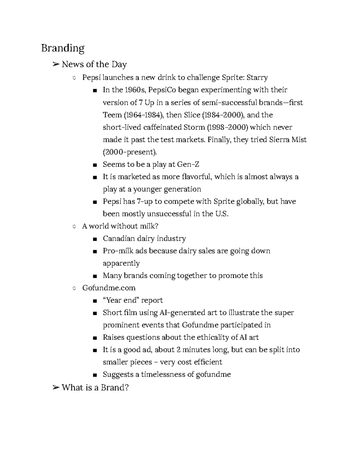 COMM 3690 Unit 1 Lecture 1 Notes - Branding News of the Day Pepsi ...