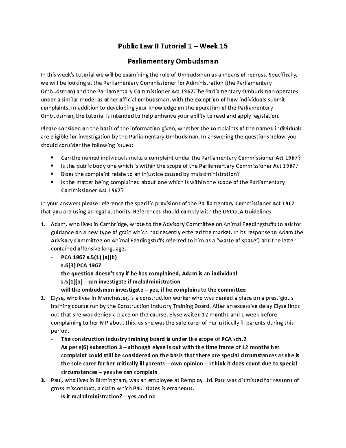Tutorial 1 (Ombudsman) - Public Law II Tutorial 1 – Week 15 ...