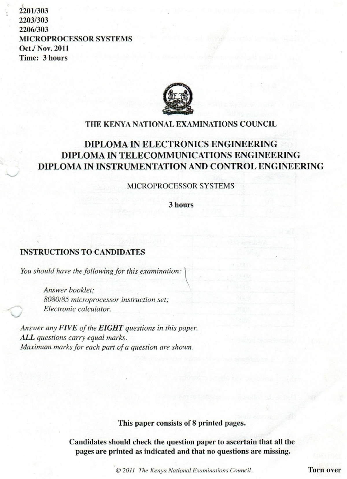 Microprocessor Systems - Nov 2010 - Diploma in electrical and ...