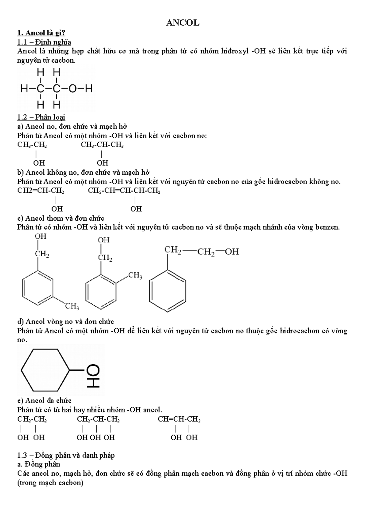 Ancol - Hóa - ANCOL Ancol là gì? 1 – Định nghĩa Ancol là những hợp chất ...