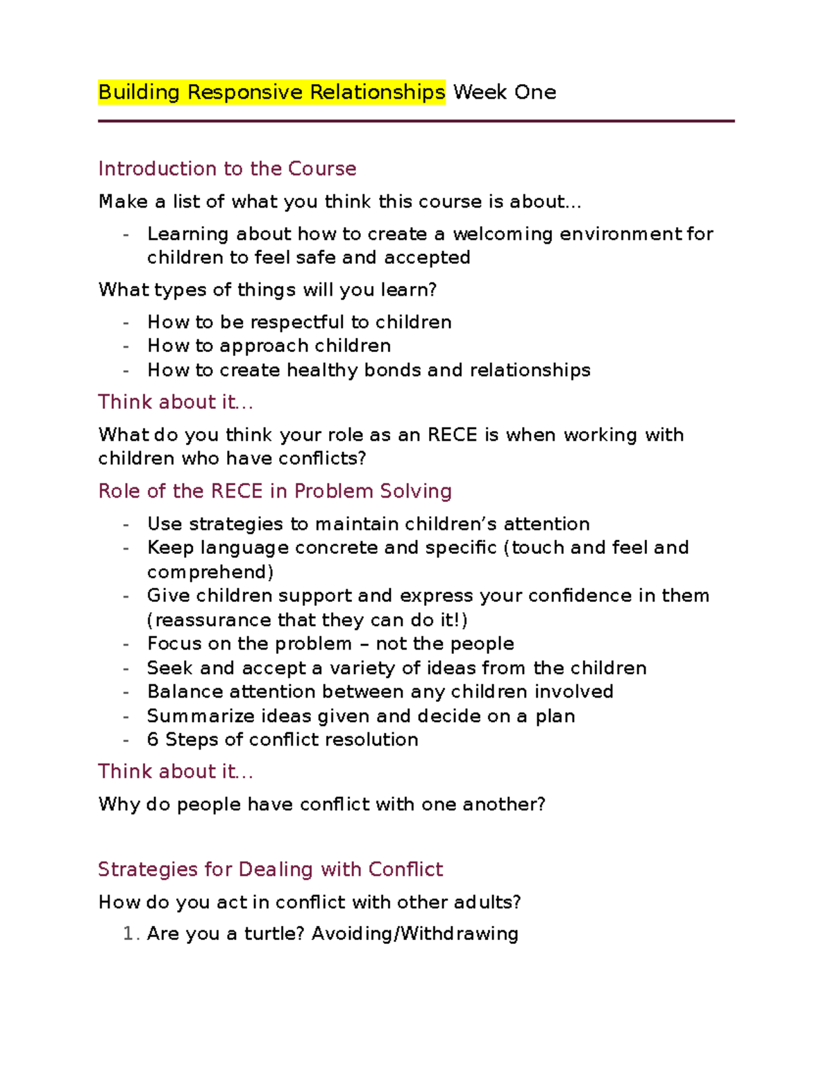 Building Responsive Relationships Week One - Building Responsive ...