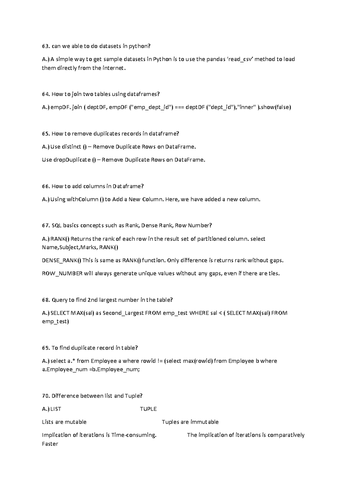 Data engineering-41-45 - can we able to do datasets in python? A.) A ...