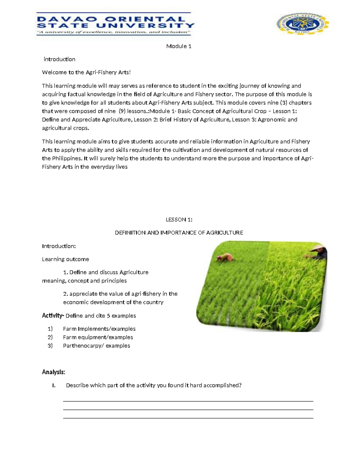 Module 1 agri fishery arts 1 - Module 1 introduction Welcome to the Agri-Fishery Arts! This ...