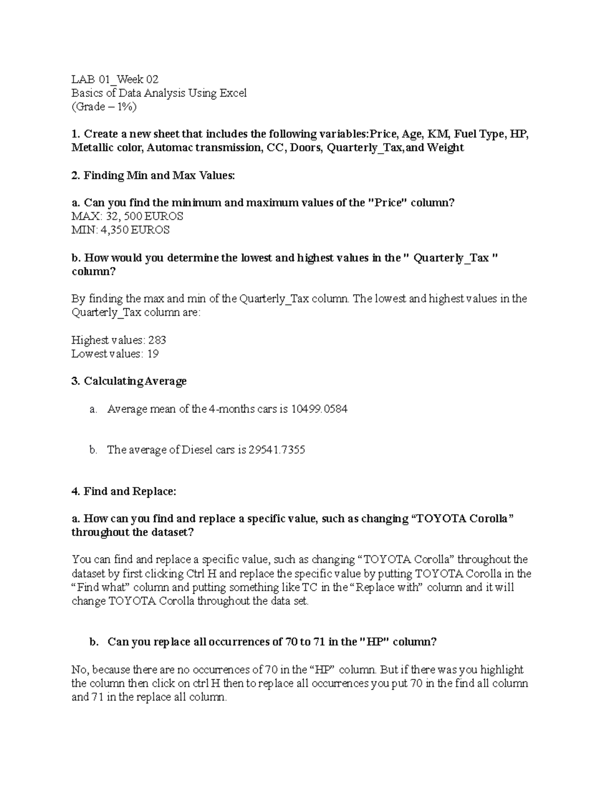 LAB 1 - Lab 1 - LAB 01_Week 02 Basics of Data Analysis Using Excel ...