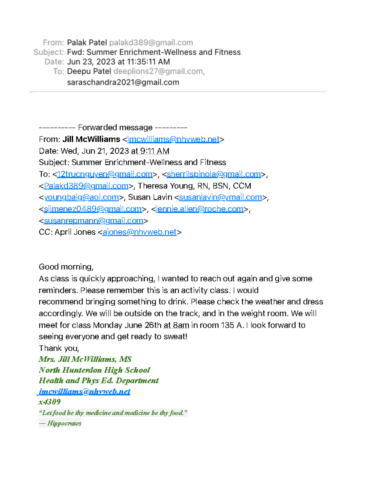 Fwd Summer Enrichment-Wellness and Fitness - Forwarded message - From ...