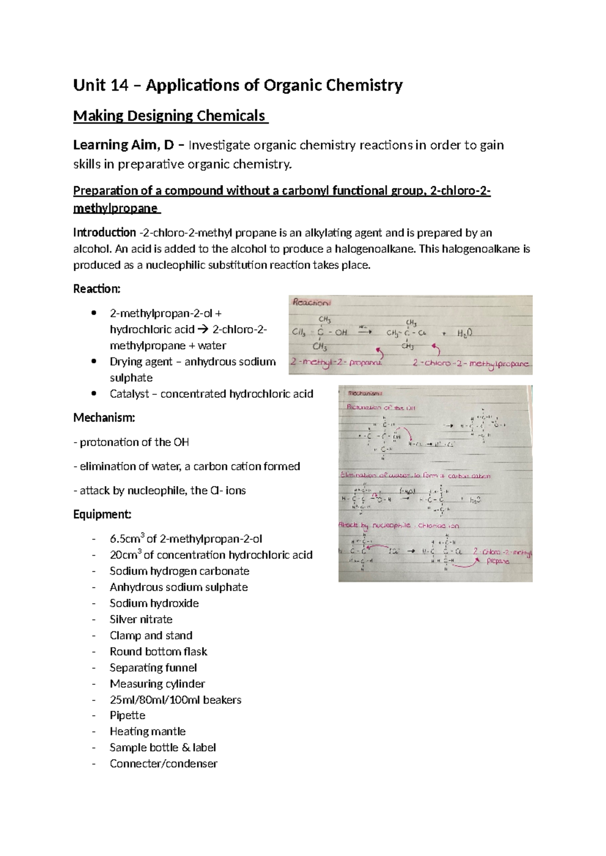unit 14 assignment - Unit 14 – Applications of Organic Chemistry Making Designing Chemicals ...