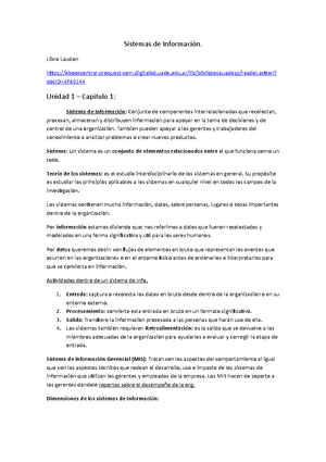 Resumen Sistemas DE Información I Final - RESUMEN SISTEMAS DE INFORMACIÓN I FINAL Definición de ...