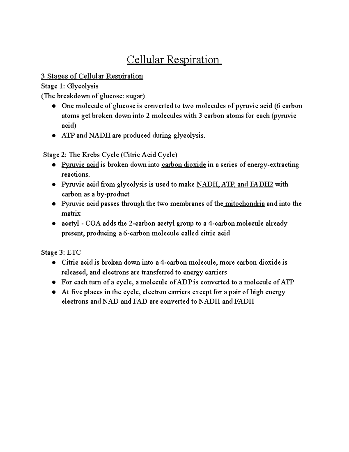 Cellular Respiration Notes - Cellular Respiration 3 Stages of Cellular ...
