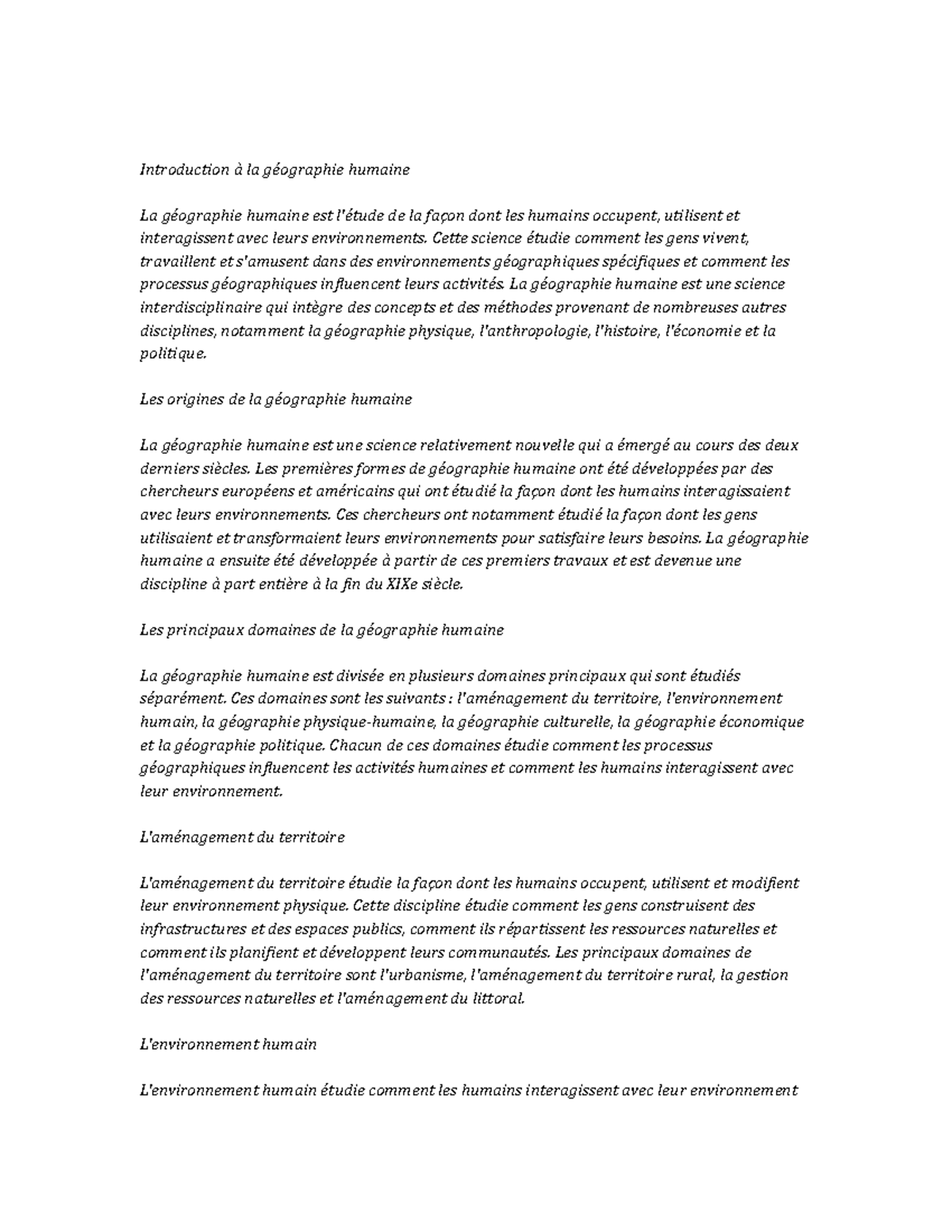 Human Geography Notes de cours - Introduction à la géographie humaine ...