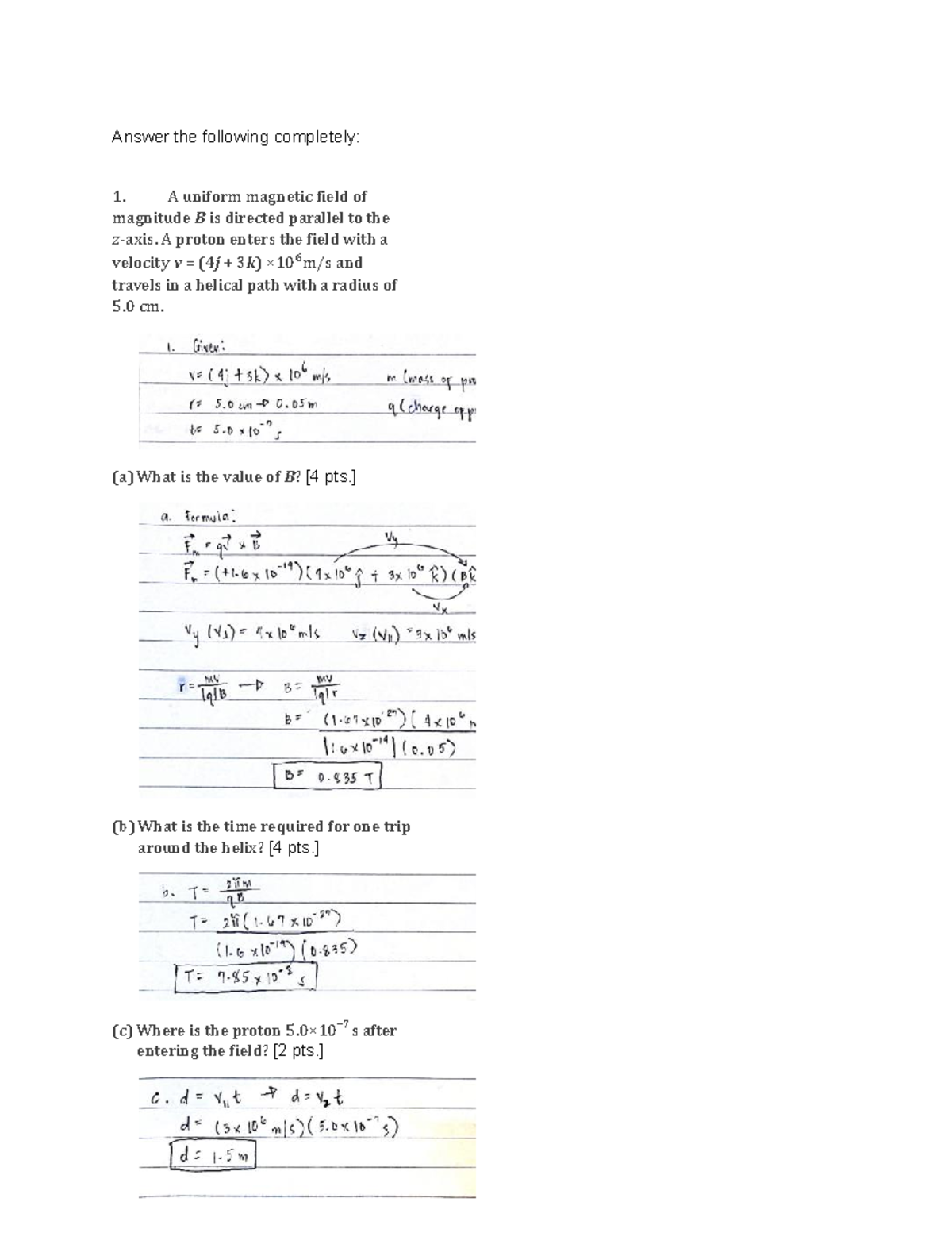 Magnetic field - physics problem set - Answer the following completely ...