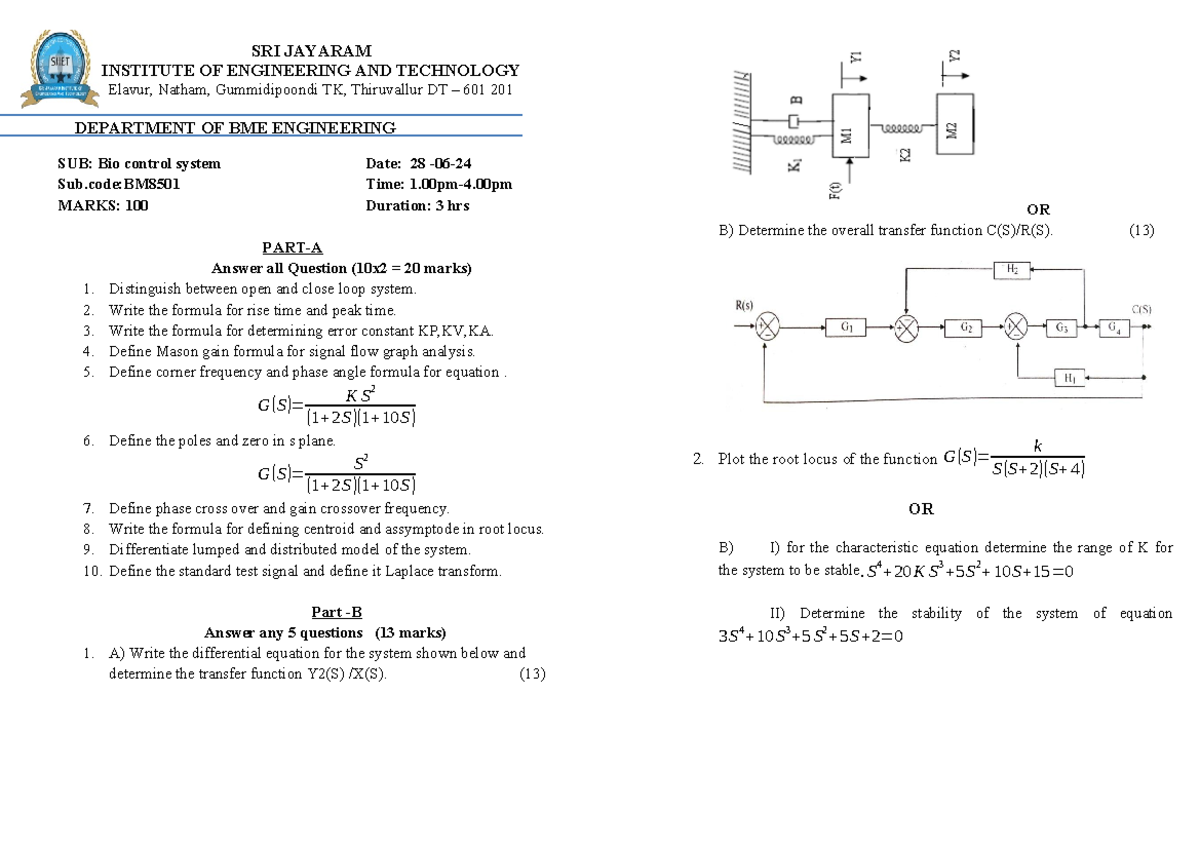 Bio control system model question - SRI JAYARAM INSTITUTE OF ...