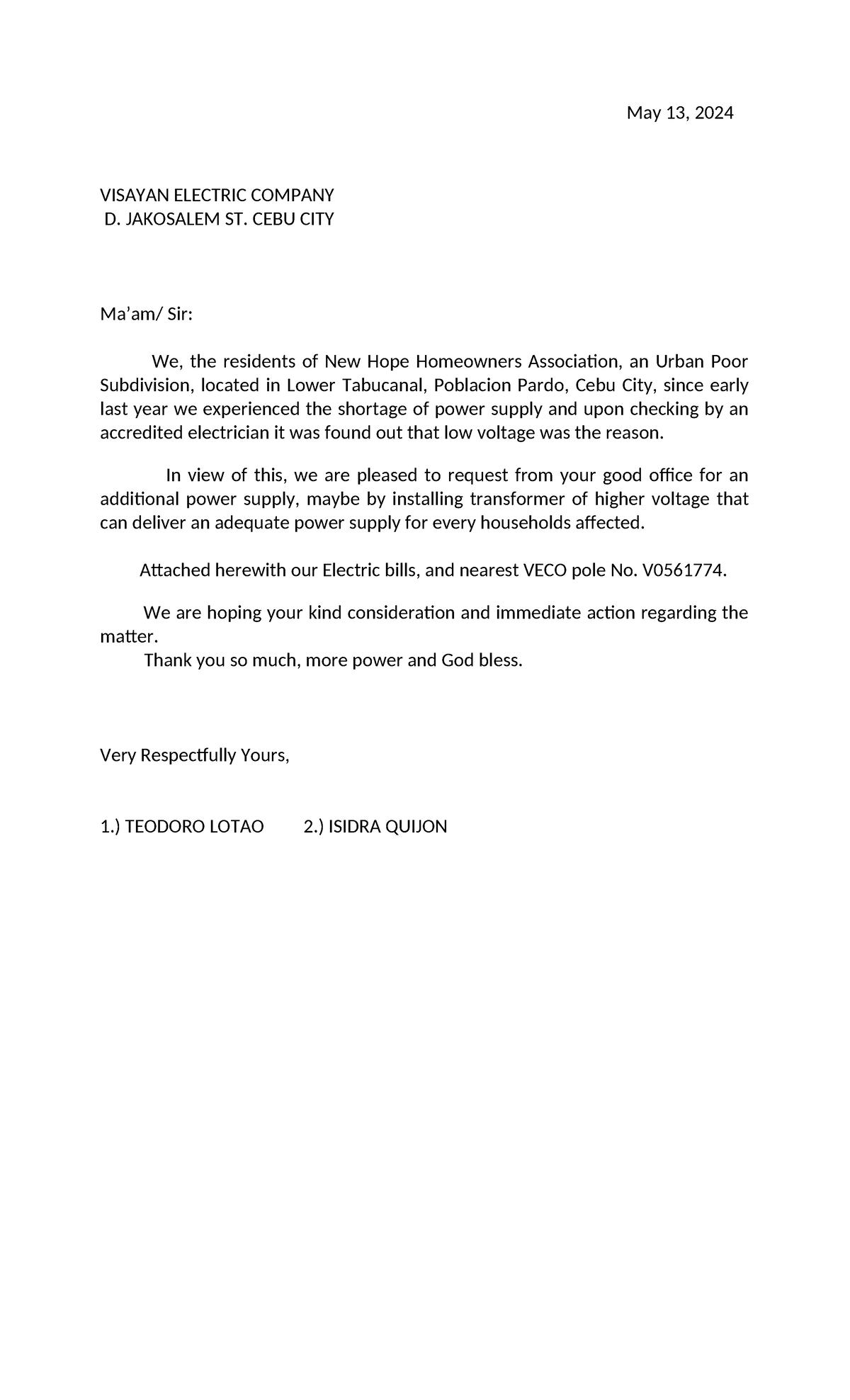 VECO transformer - NA - May 13, 2024 VISAYAN ELECTRIC COMPANY D ...