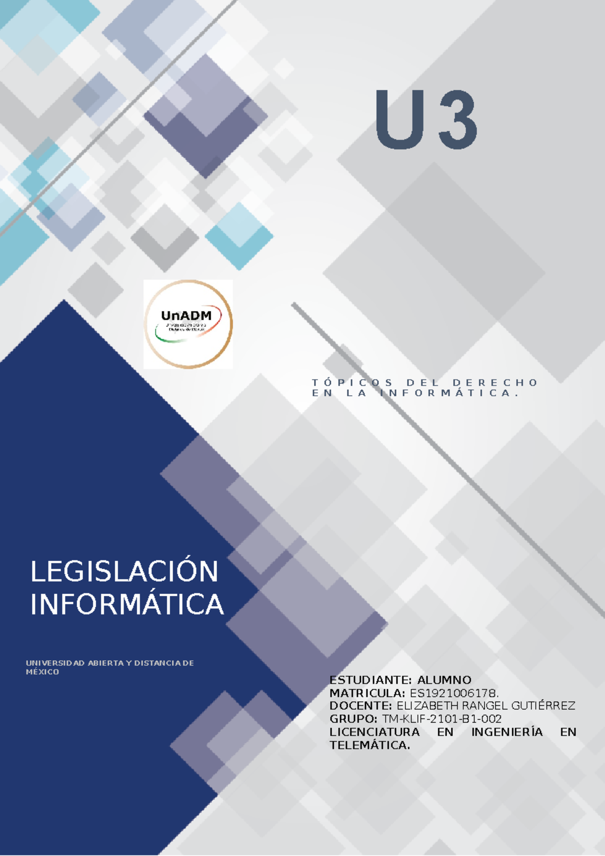 KLIF U3 A1 ESTU LEGISLACI N INFORM TICA T P I C O S D E L D E R E C