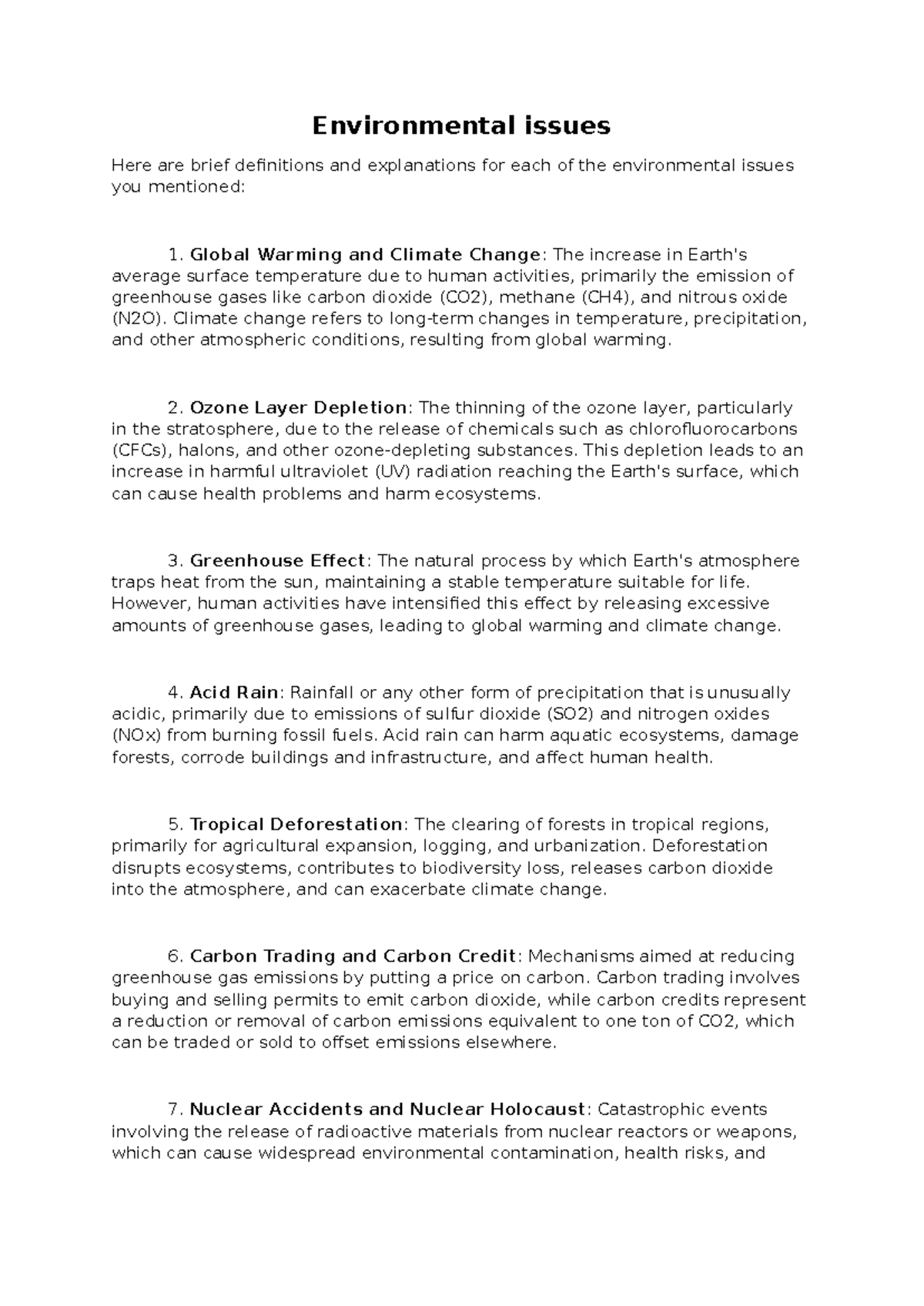 Env issues & conseq - Environmental issues Here are brief definitions ...