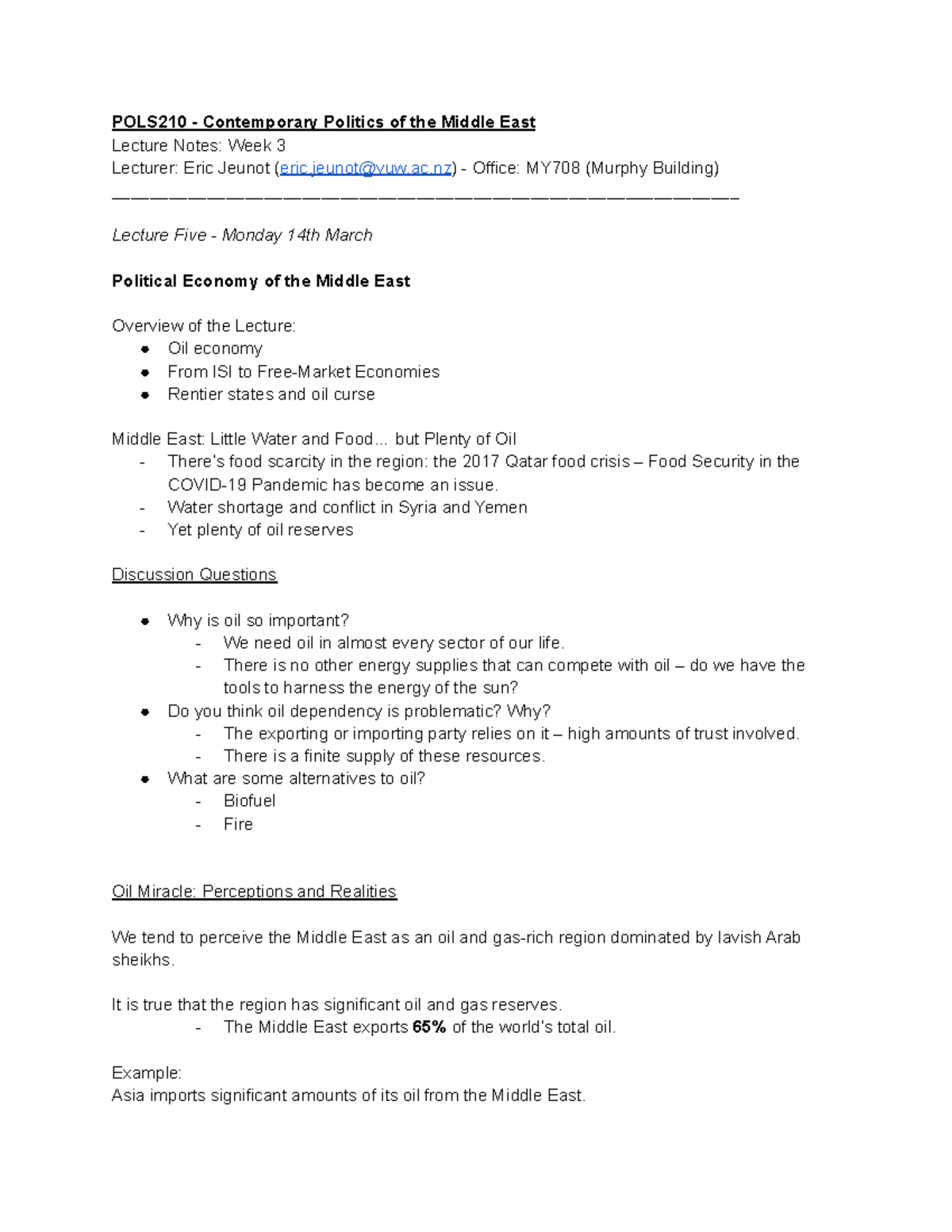 POLS210 - Week 3 Lecture Notes - POLS210 - Contemporary Politics of the ...