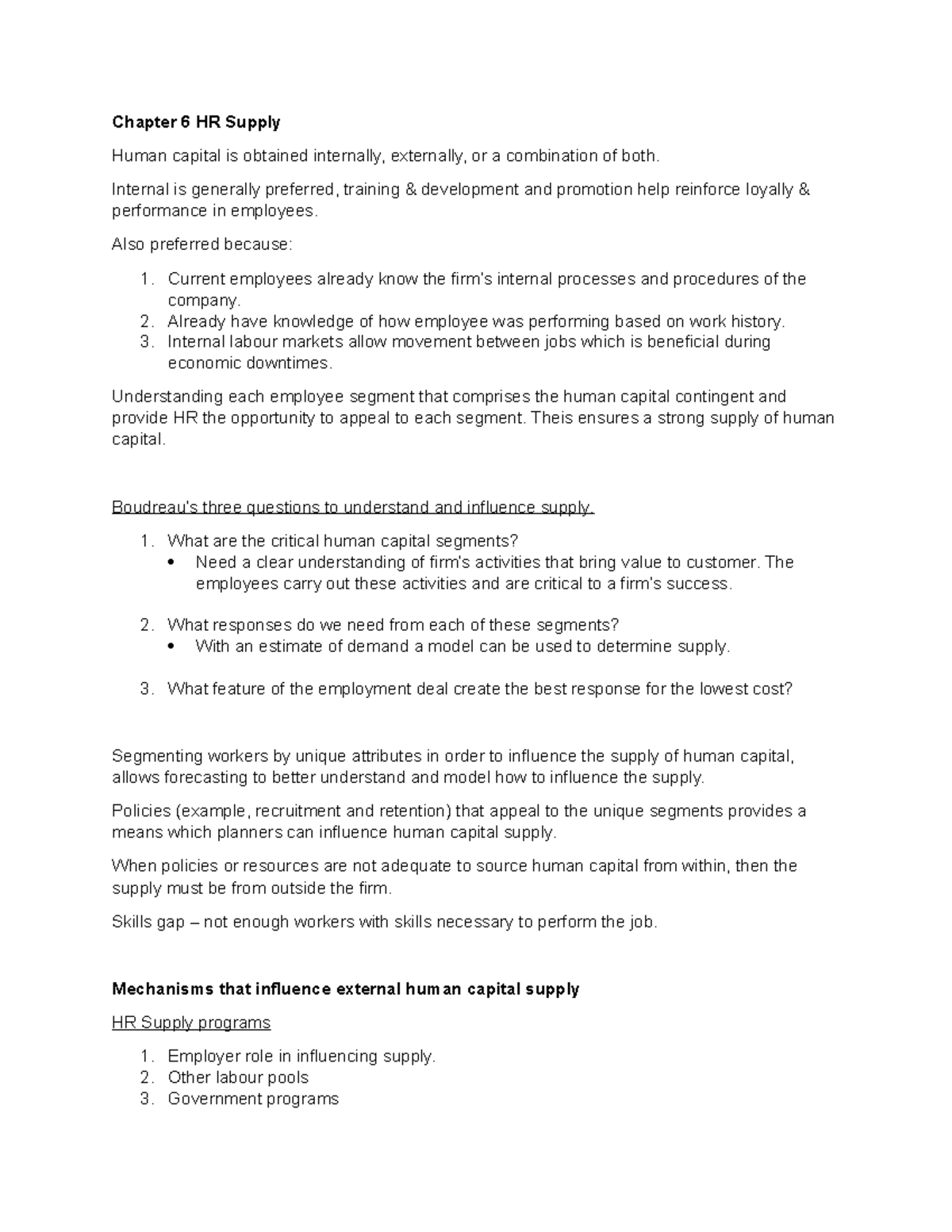 Ch 6 HR Supply - Study notes, Belcourt - Strategic Human Resources ...