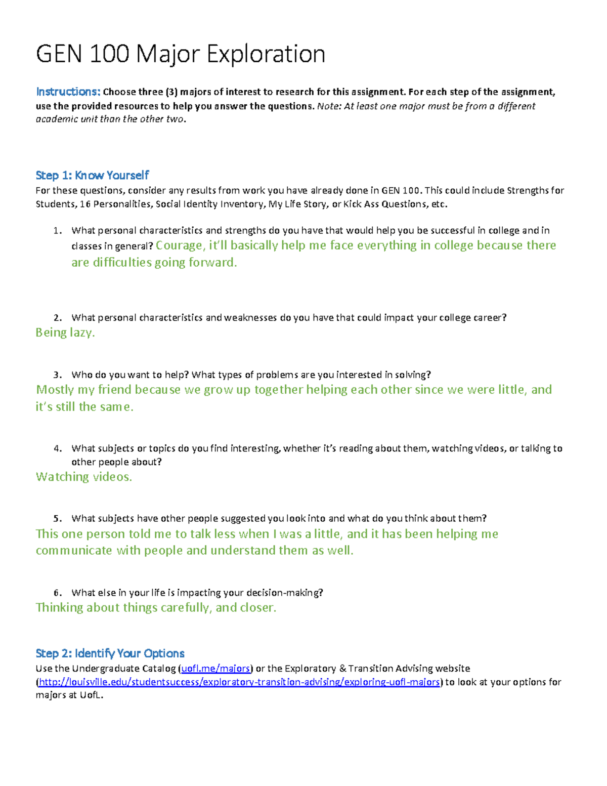 MEA - essay! - GEN 100 Major Exploration Instructions: Choose three (3 ...