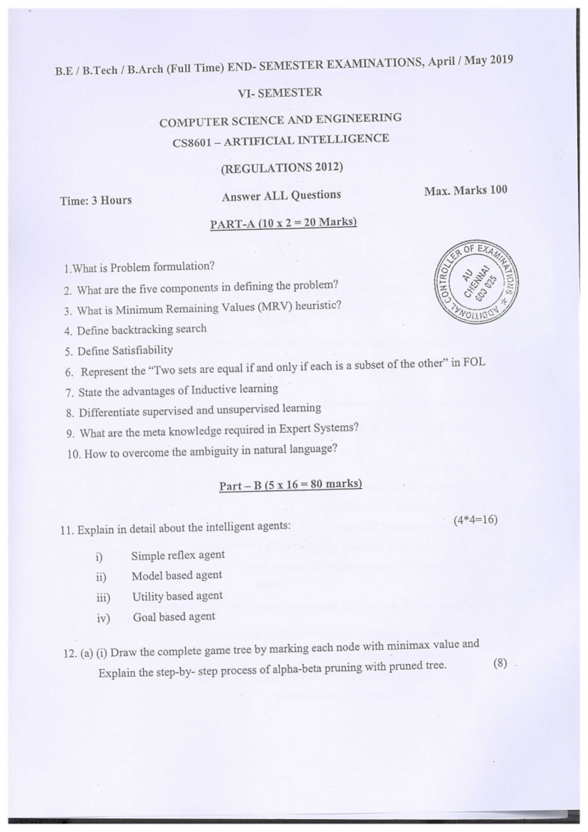 AI qn paper - Artificial intelligence - Studocu