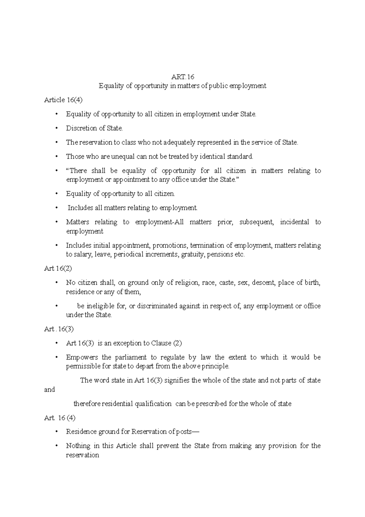 Art 16 - ART. Equality of opportunity in matters of public employment ...