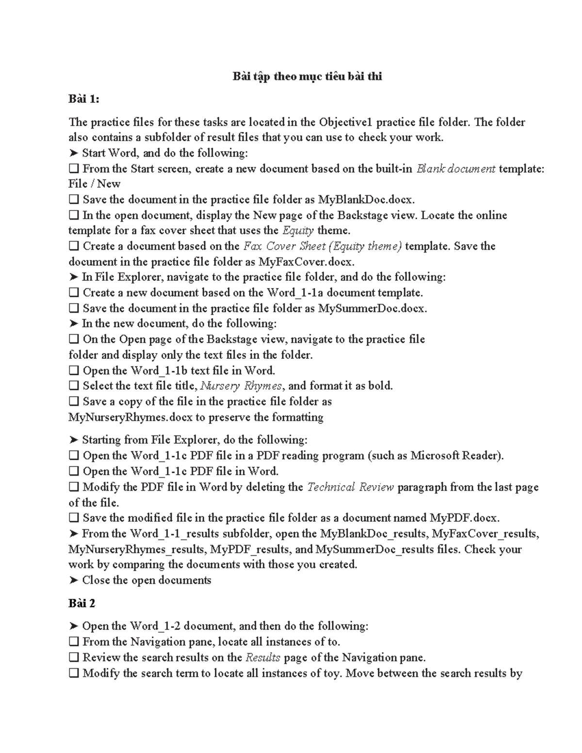 Bài 1-5 -OBJ1 - BTVN MOS - Bài tập theo mục tiêu bài thi Bài 1: The ...