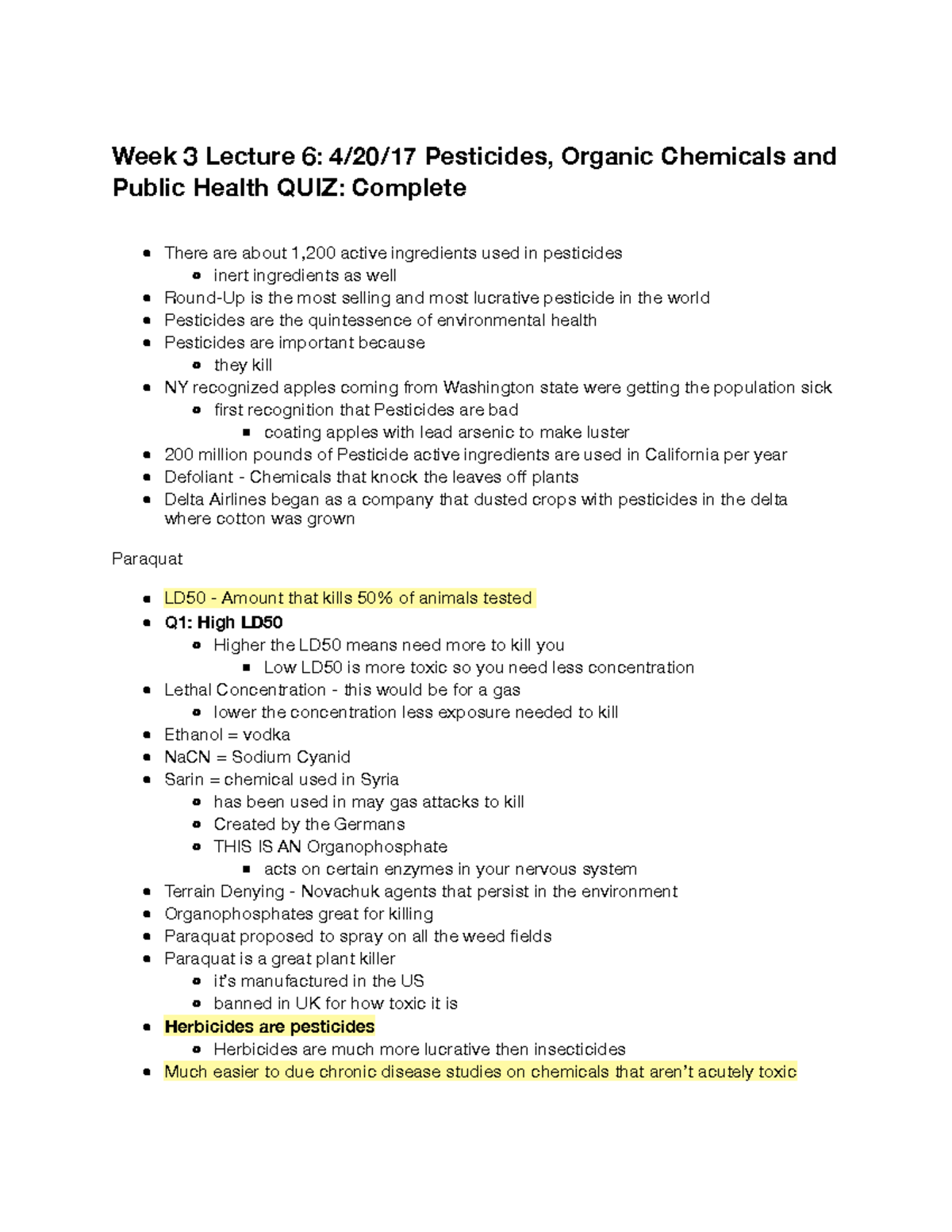 Env Hlt 100 Week 3 Lecture 6 Lecture Notes Week 3 Lecture 6 42017 Pesticides Organic 