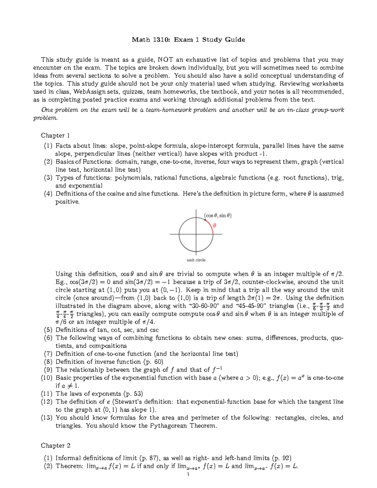 Exam1 Study Guide - Math 1310: Exam 1 Study Guide This study guide is ...