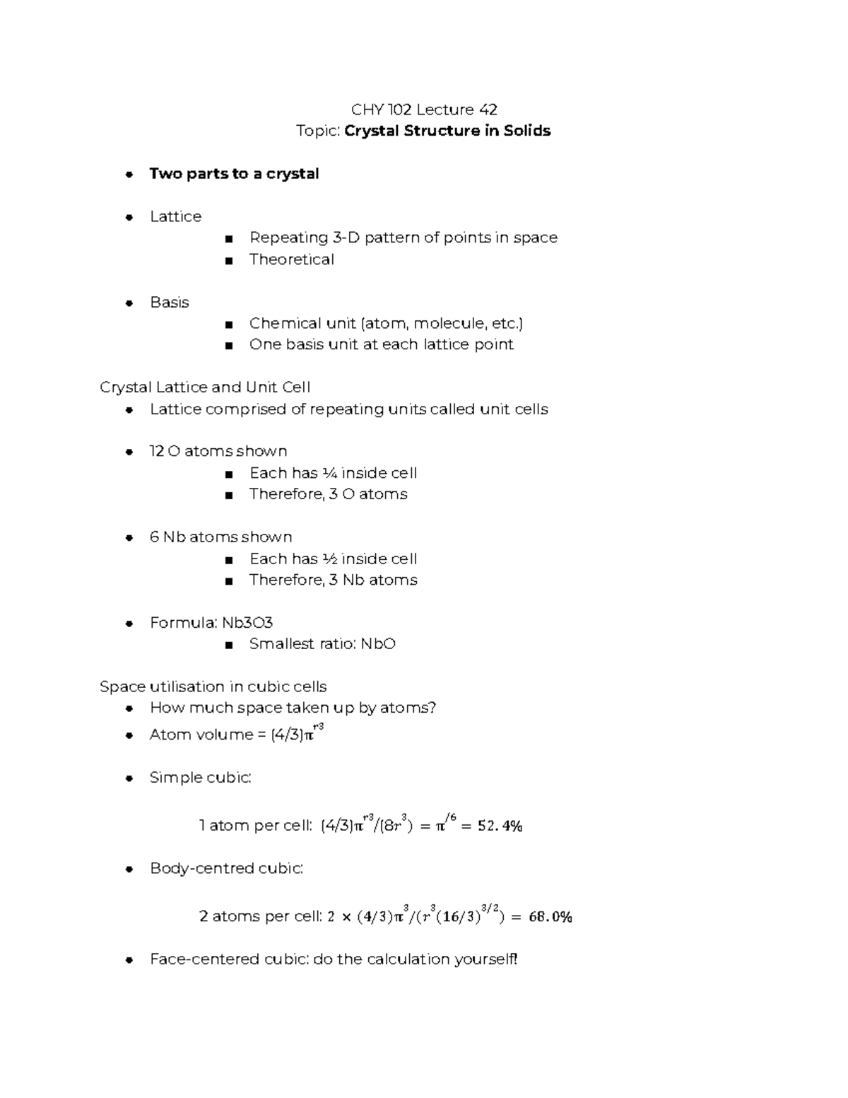 CHY 102 Lecture 42 - All information is included - Topic: Crystal ...