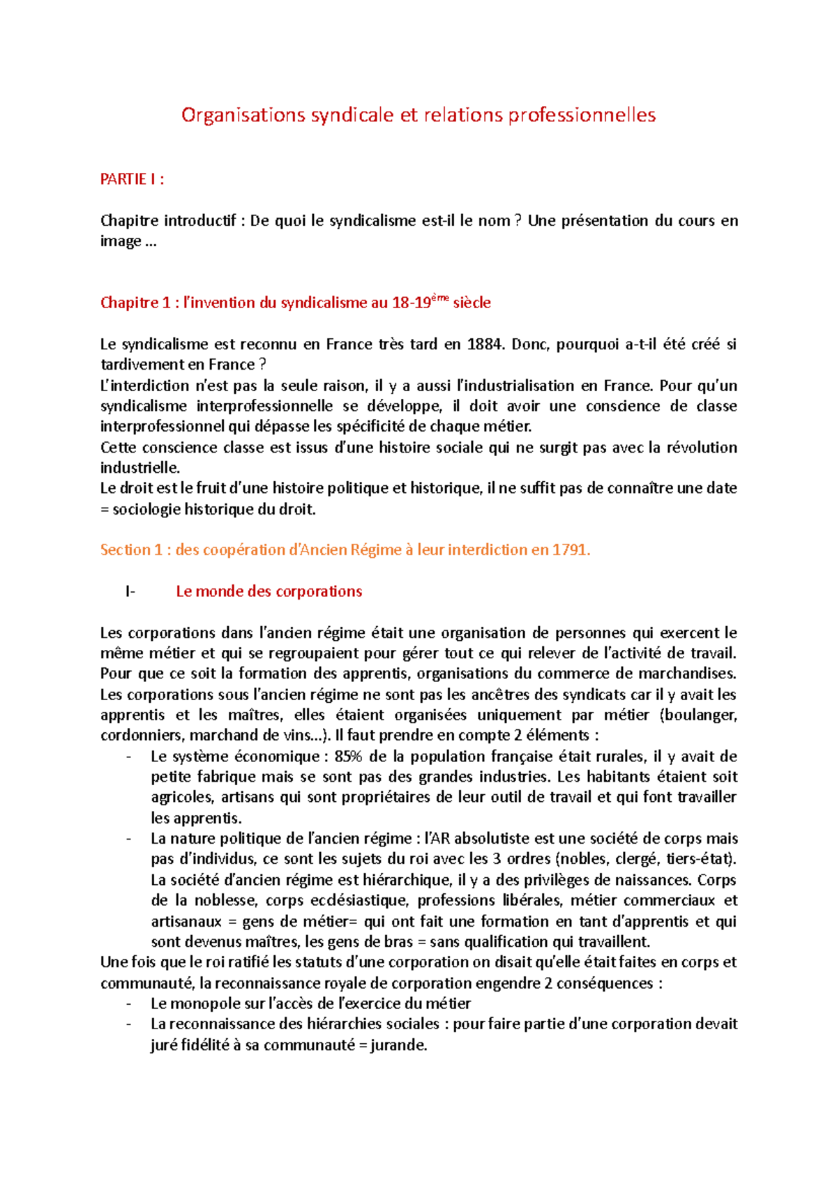 Organisations syndicale et relations professionnelles - .. Chapitre 1 ...