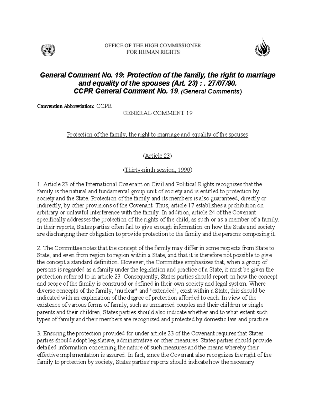 General Comment 19 Ivbpr - General Comment No. 19: Protection of the ...
