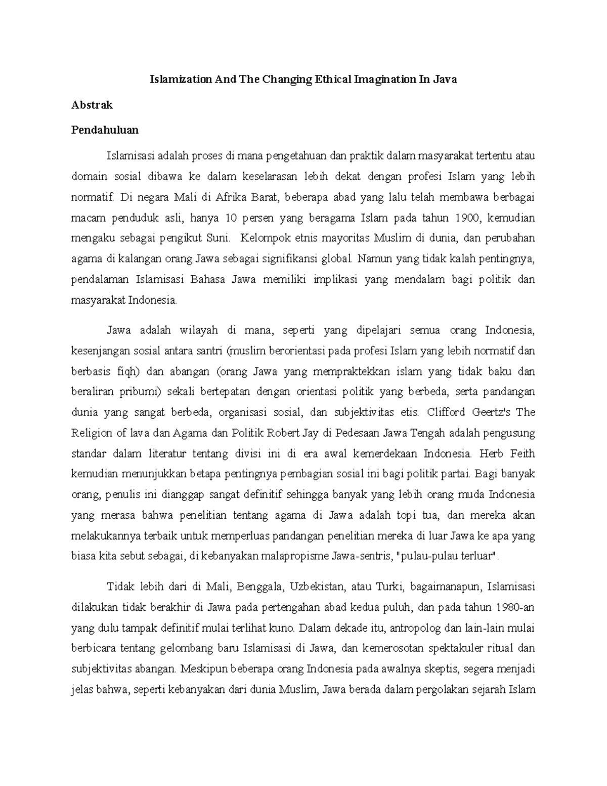 Islamization And The Changing Ethical Imagination In Java ...