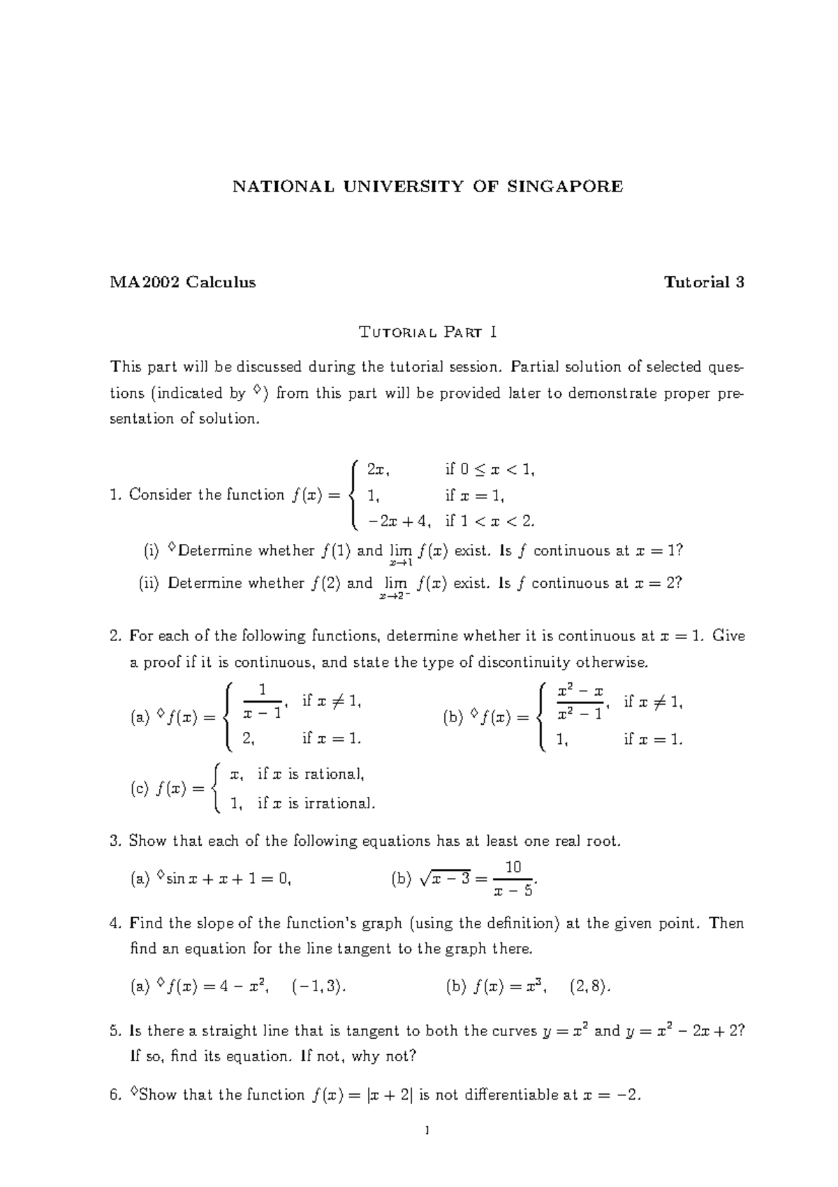 T3 semester 1 2022/2023 - NATIONAL UNIVERSITY OF SINGAPORE MA2002 Calculus Tutorial 3 Tutorial ...