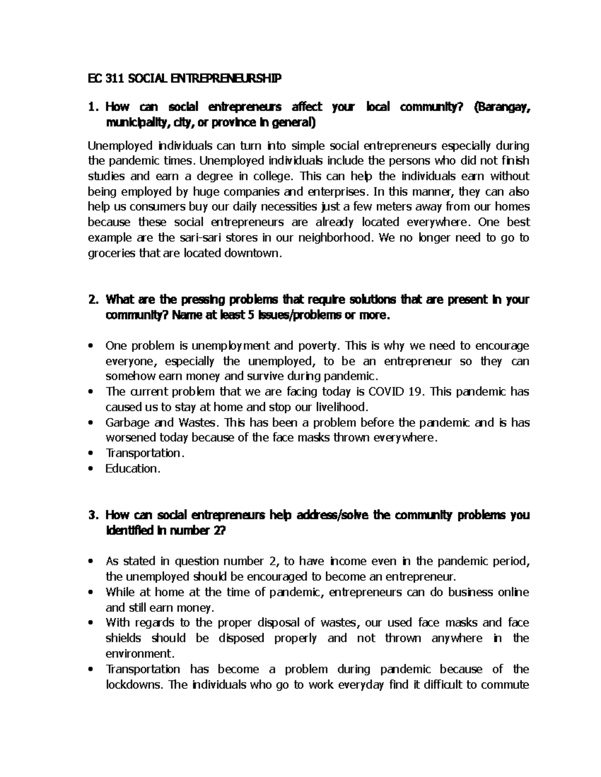 Social Entrepreneurship Task 1 - EC 311 SOCIAL ENTREPRENEURSHIP How can ...