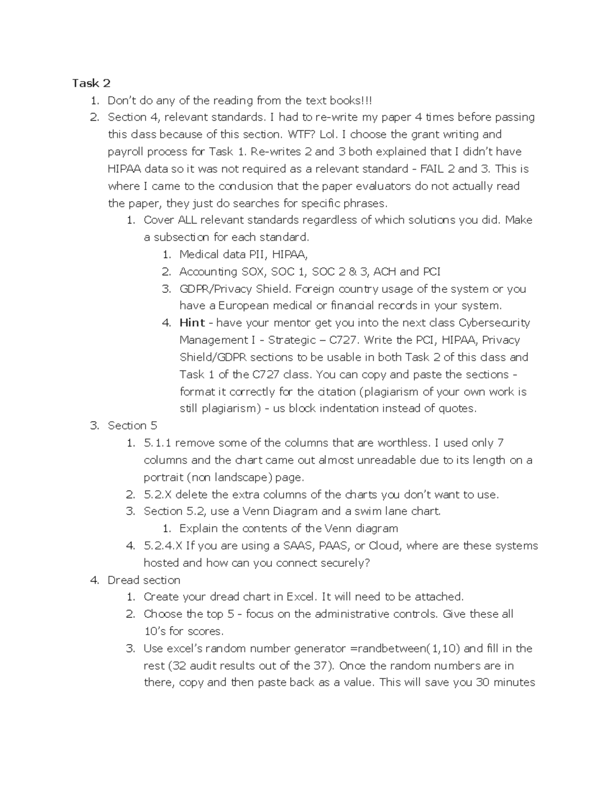 C726 Task 2 Notes for completing - Task 2 1. Don’t do any of the ...