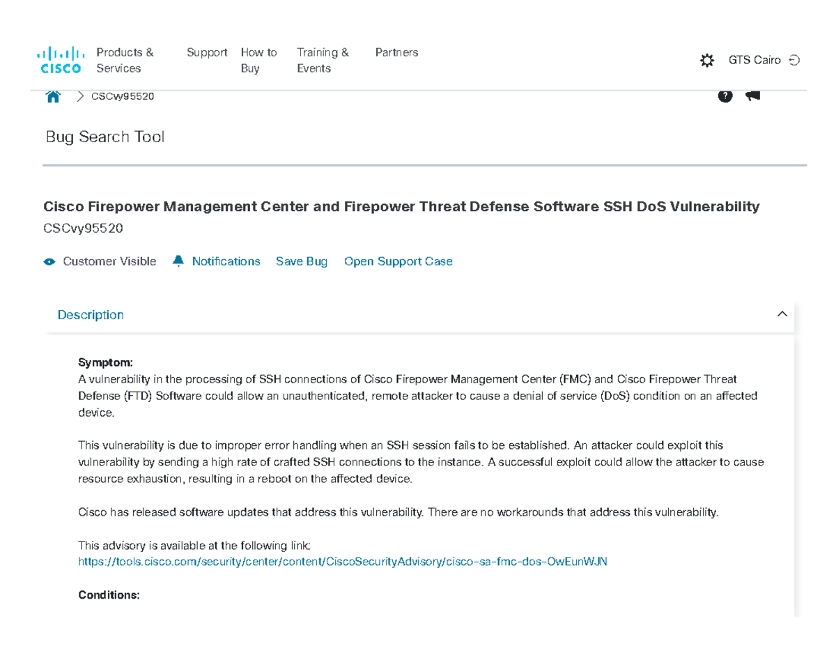 CSCvy 95520 Bug Search Tool - Bug Search Tool Customer Visible Noti ...