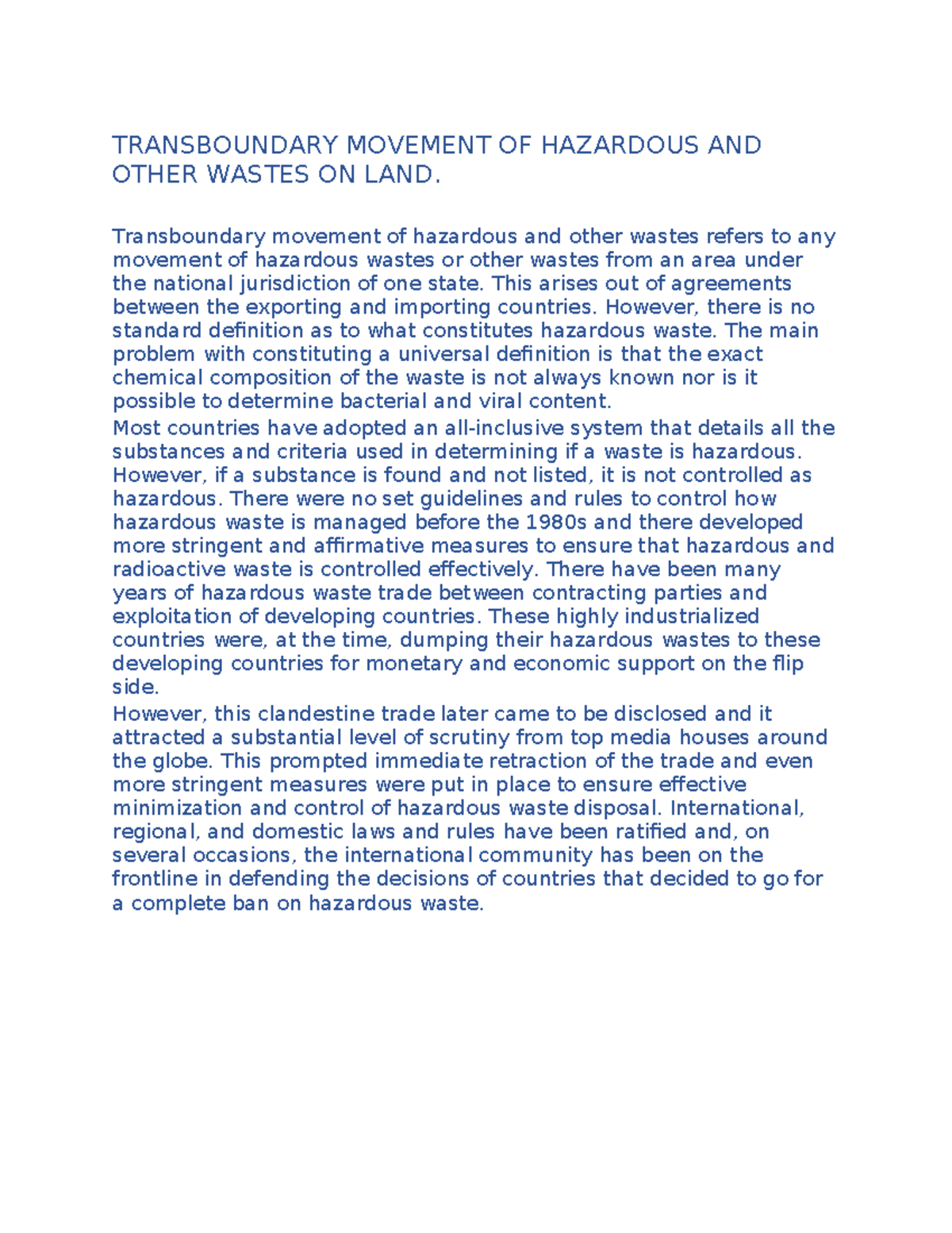 Transboundary Movement OF Hazardous Waste 1 - TRANSBOUNDARY MOVEMENT OF ...