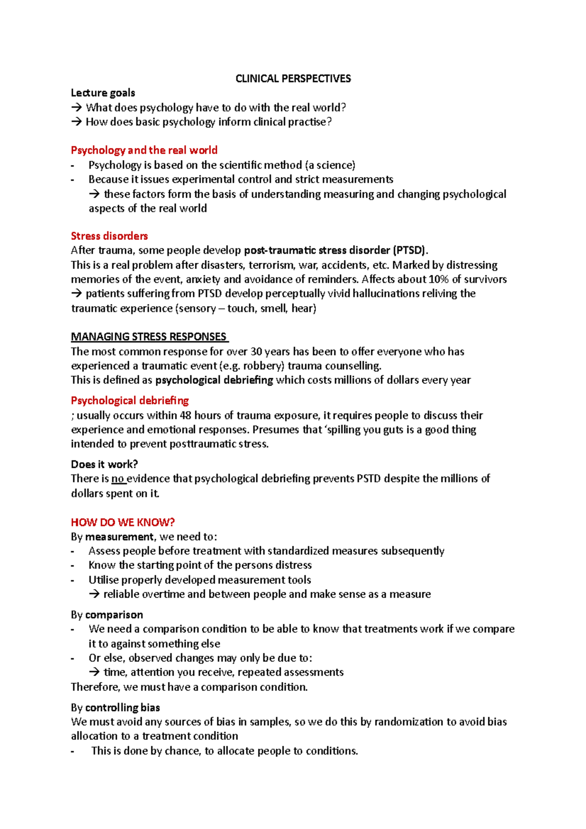 Clinical perspectives lecture notes psych1001 - CLINICAL PERSPECTIVES ...