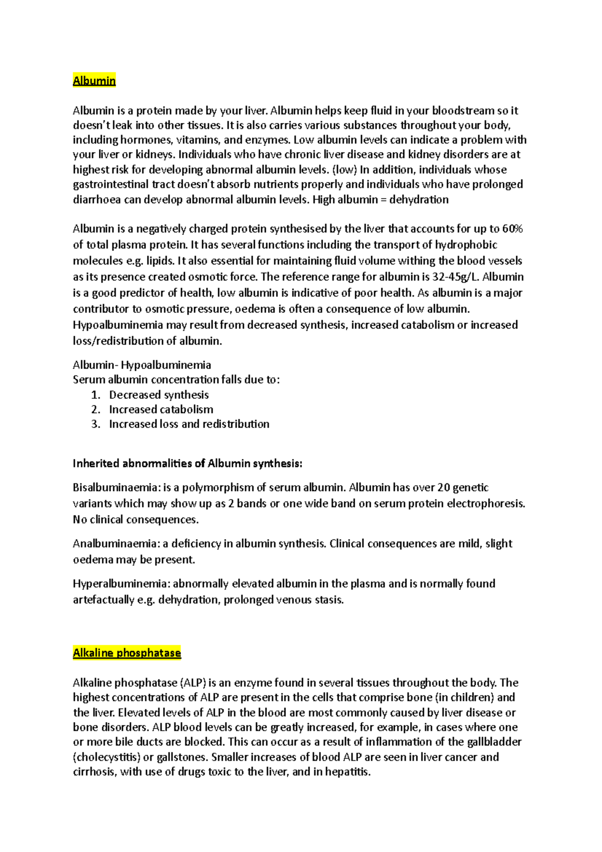 Clin chem qs - Albumin Albumin is a protein made by your liver. Albumin ...